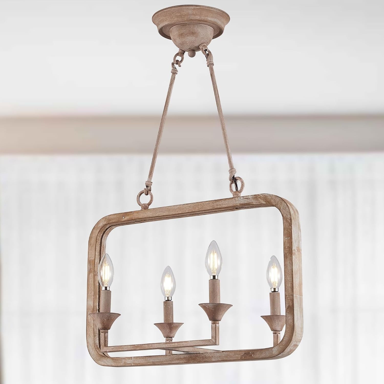 6-Light Farmhouse Wood Chandelier Kitchen Island Pandant Lighting with ...