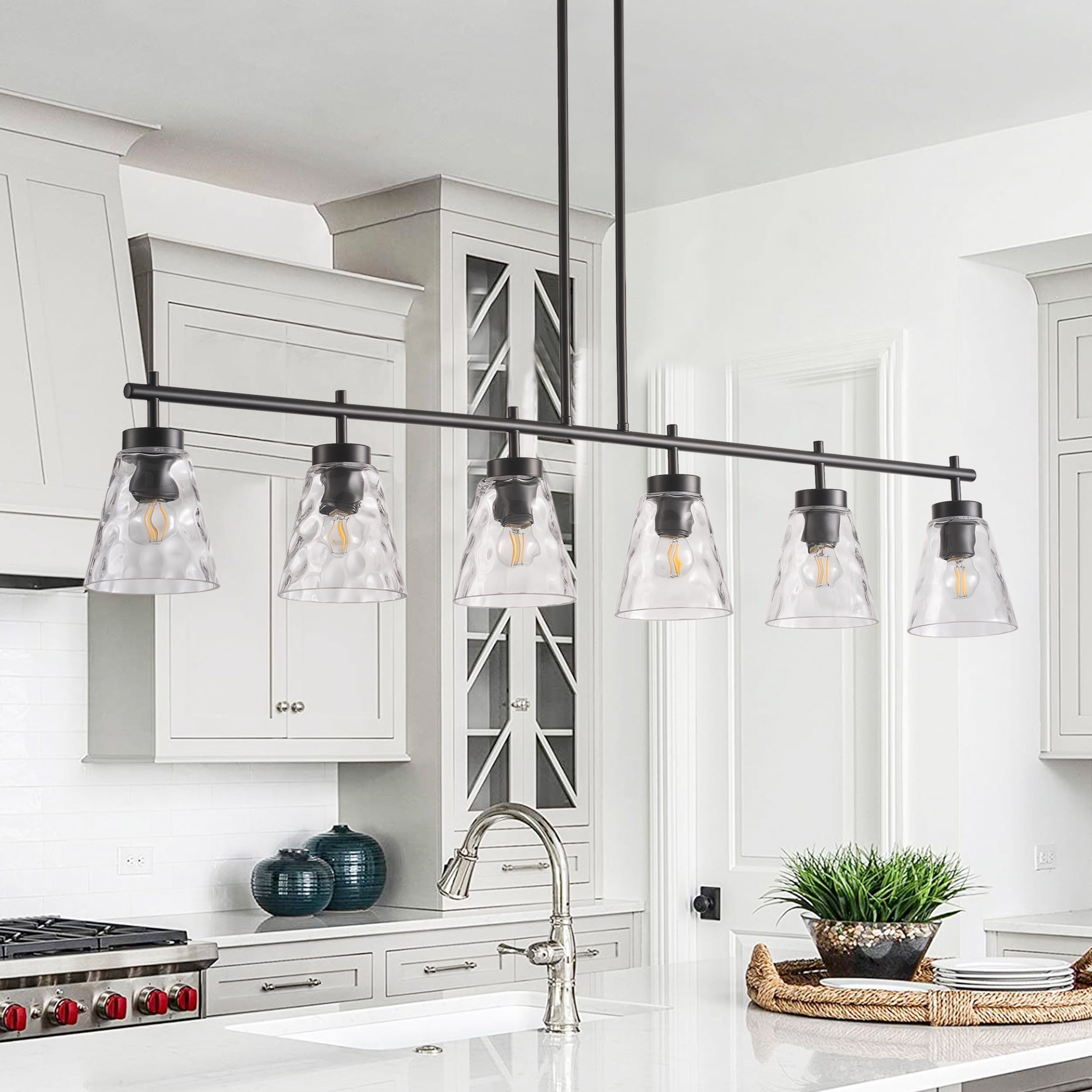 6-Light Industrial Chandelier, Modern Black Ceiling Pendant Lighting ...