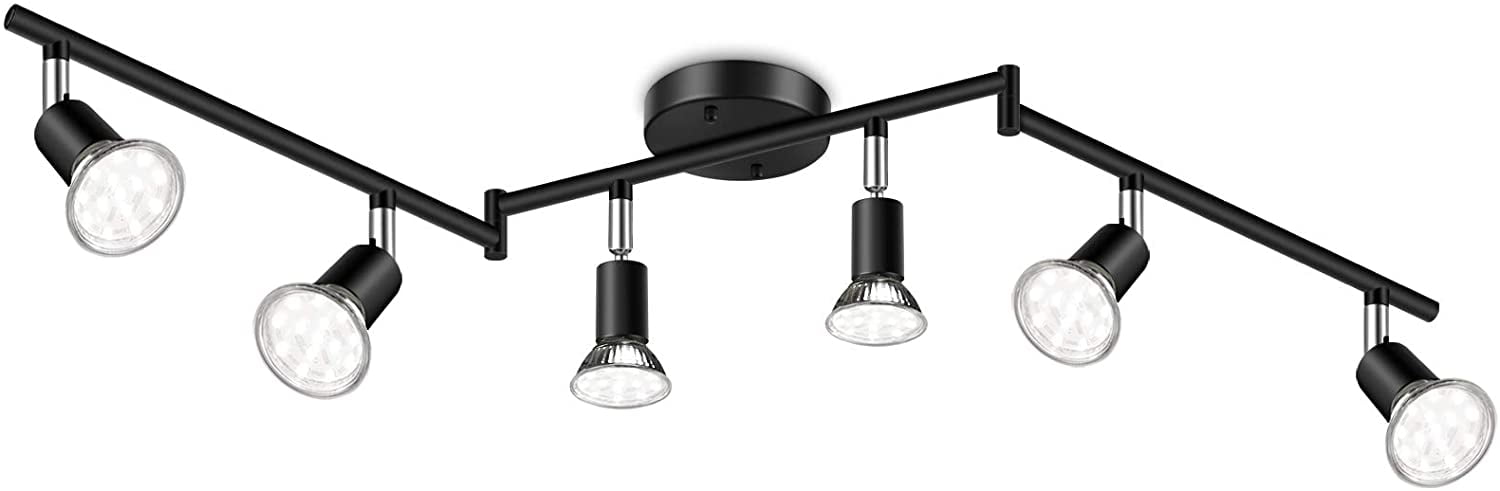 6-Light LED Track Lighting Kit, Flexibly Rotatable Light Heads, 6 Way ...