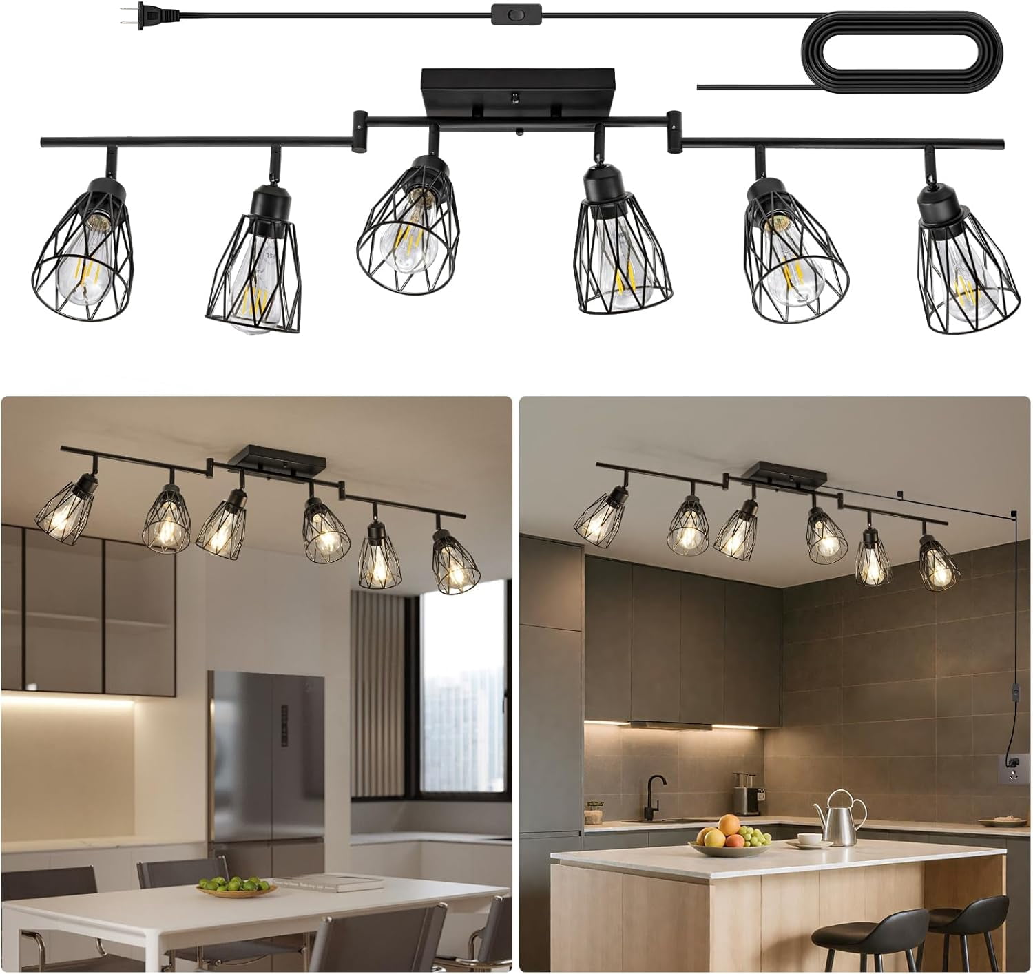 6 Light LED Track Lighting Plug in Ceiling Light Flush Mount Black ...