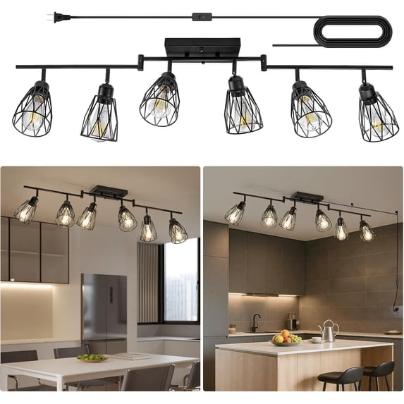 6 Light LED Track Lighting Plug in Ceiling Light Flush Mount Black ...