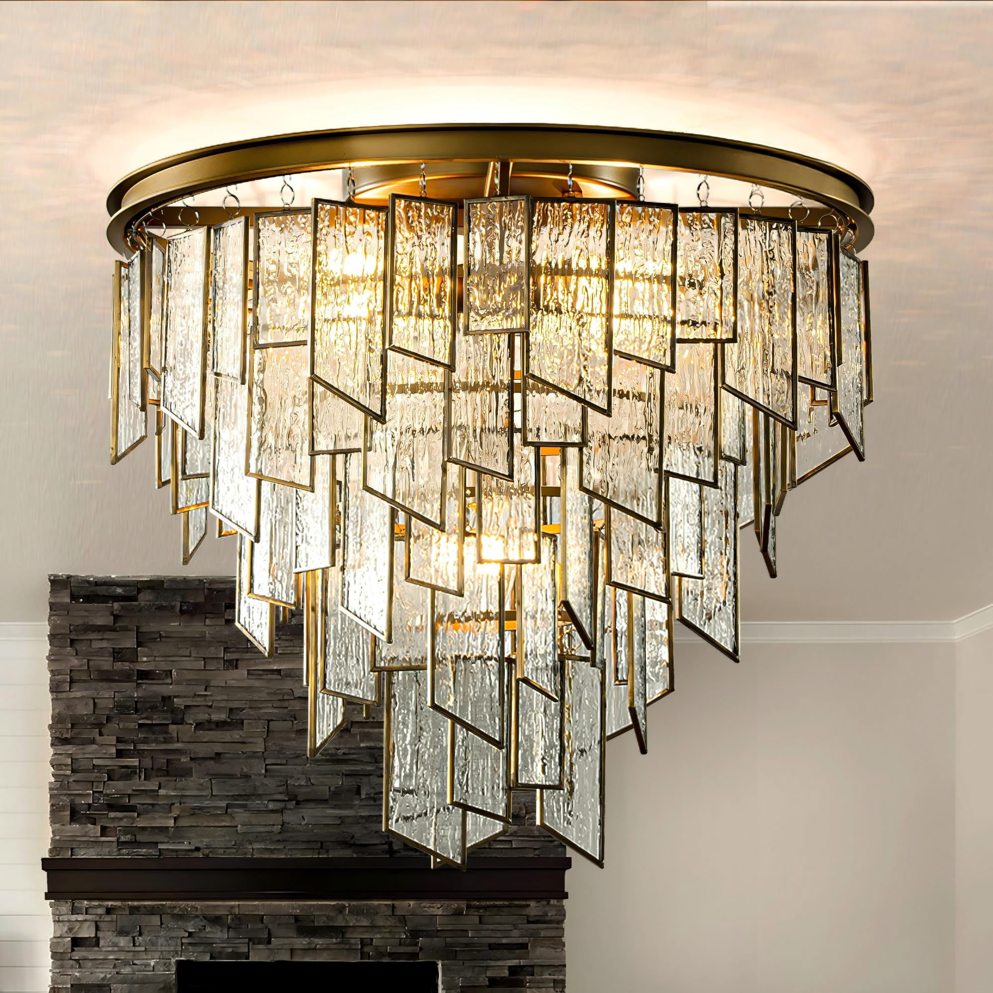 6-Light Luxury Water Ripple Glass Flush Mount Modern Brass Frame ...