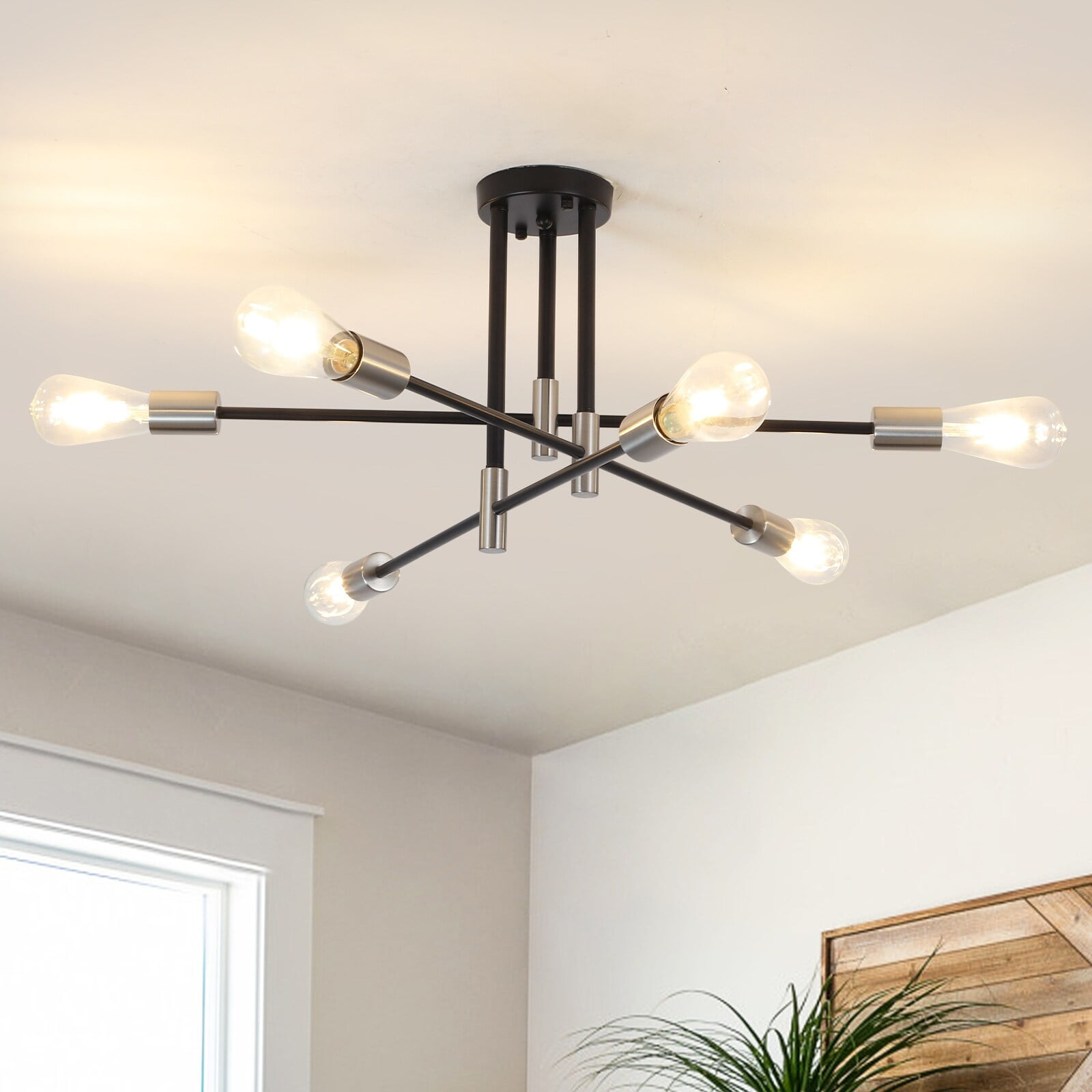 6-Light Modern Semi Flush Ceiling Lights for Bedroom Study Living Room ...