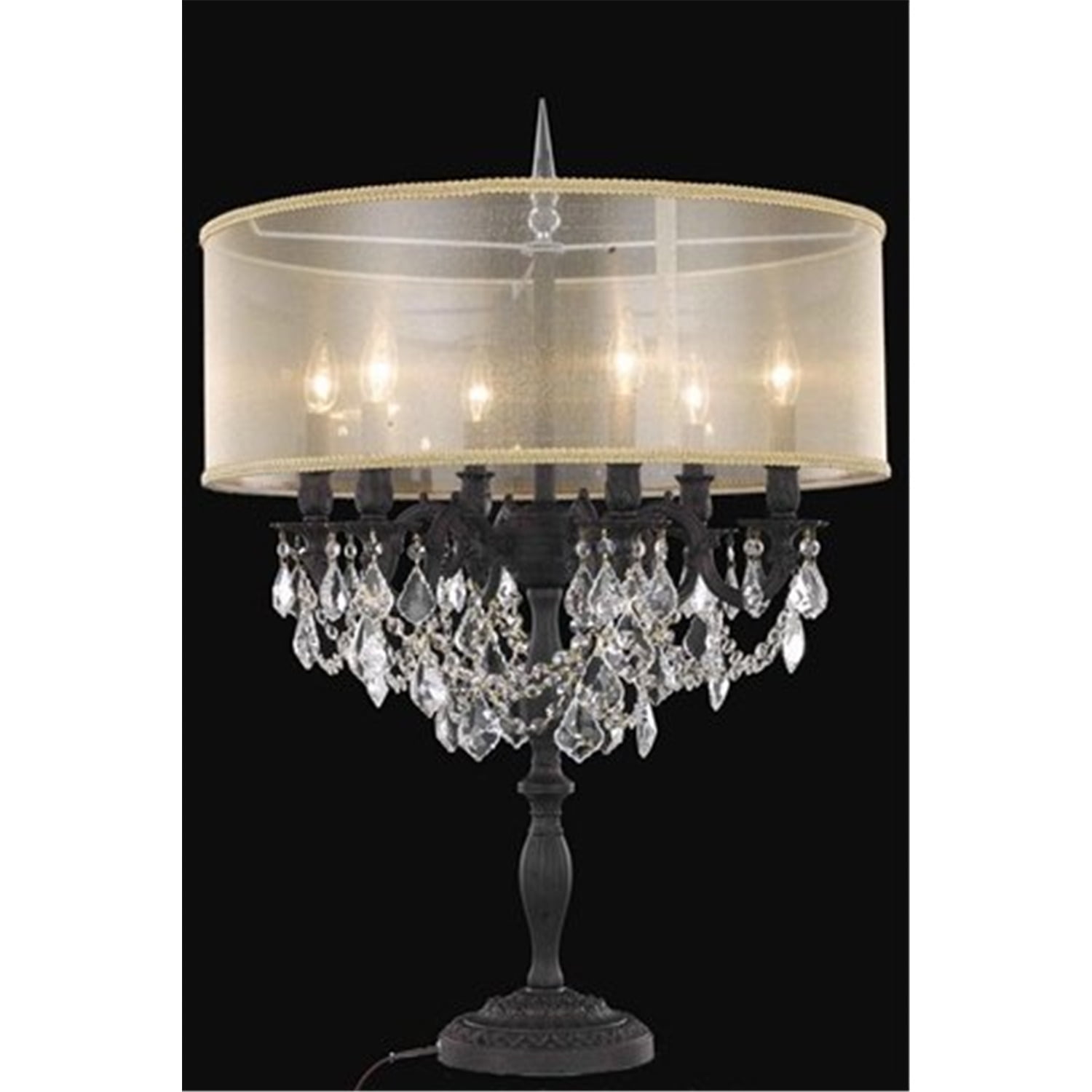 6-Light Table Lamp with Gold Round Shade in Dark Bronze (Swarovski ...