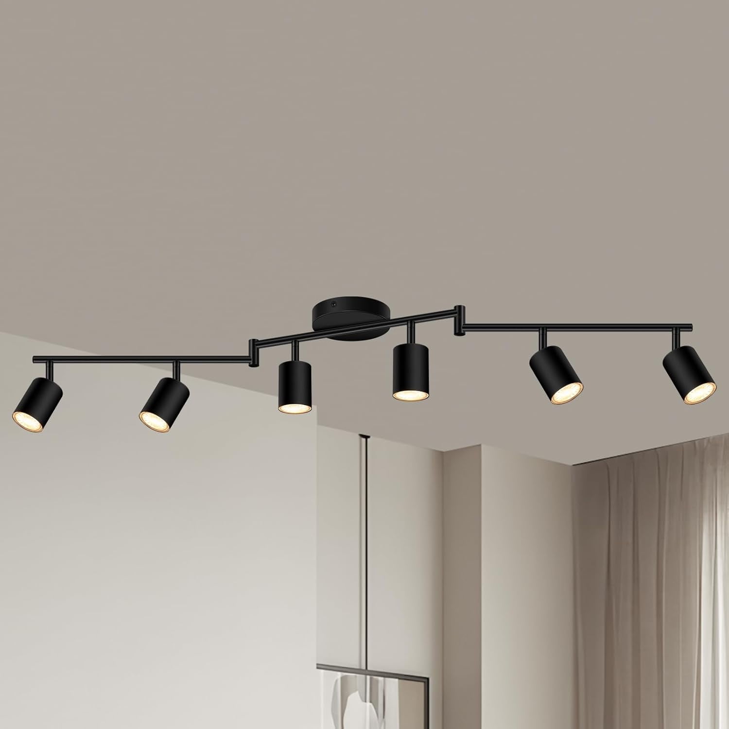 6 Light Track Lighting Fixtures Ceiling, Matte Black Kichen Track ...