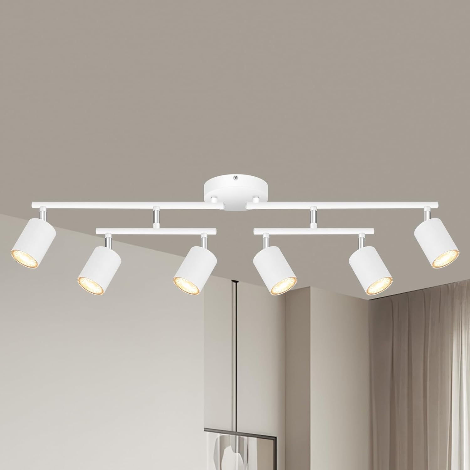 6 Light Track Lighting Fixtures Ceiling, Matte White Track Lighting ...