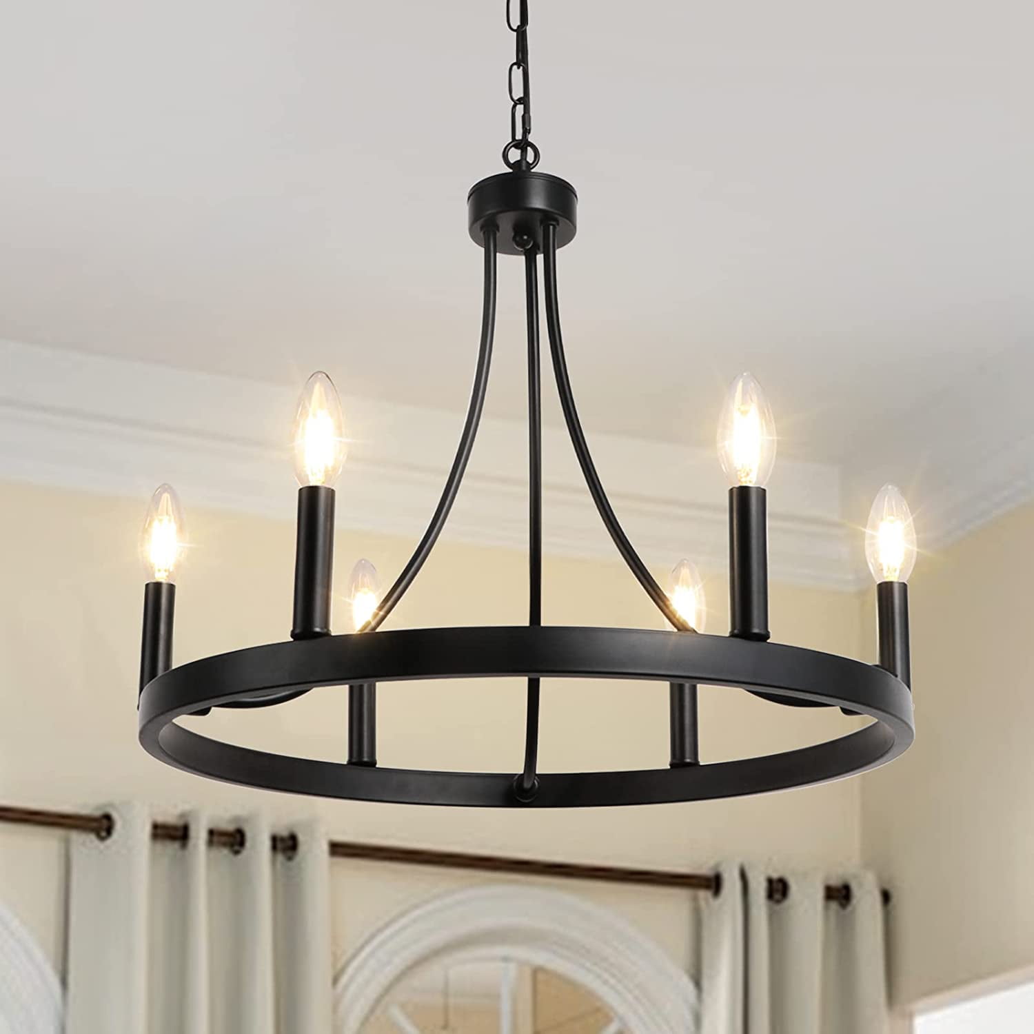 6 Light Wagon Wheel Chandelier, Diam 20 inch Black Chandeliers for ...