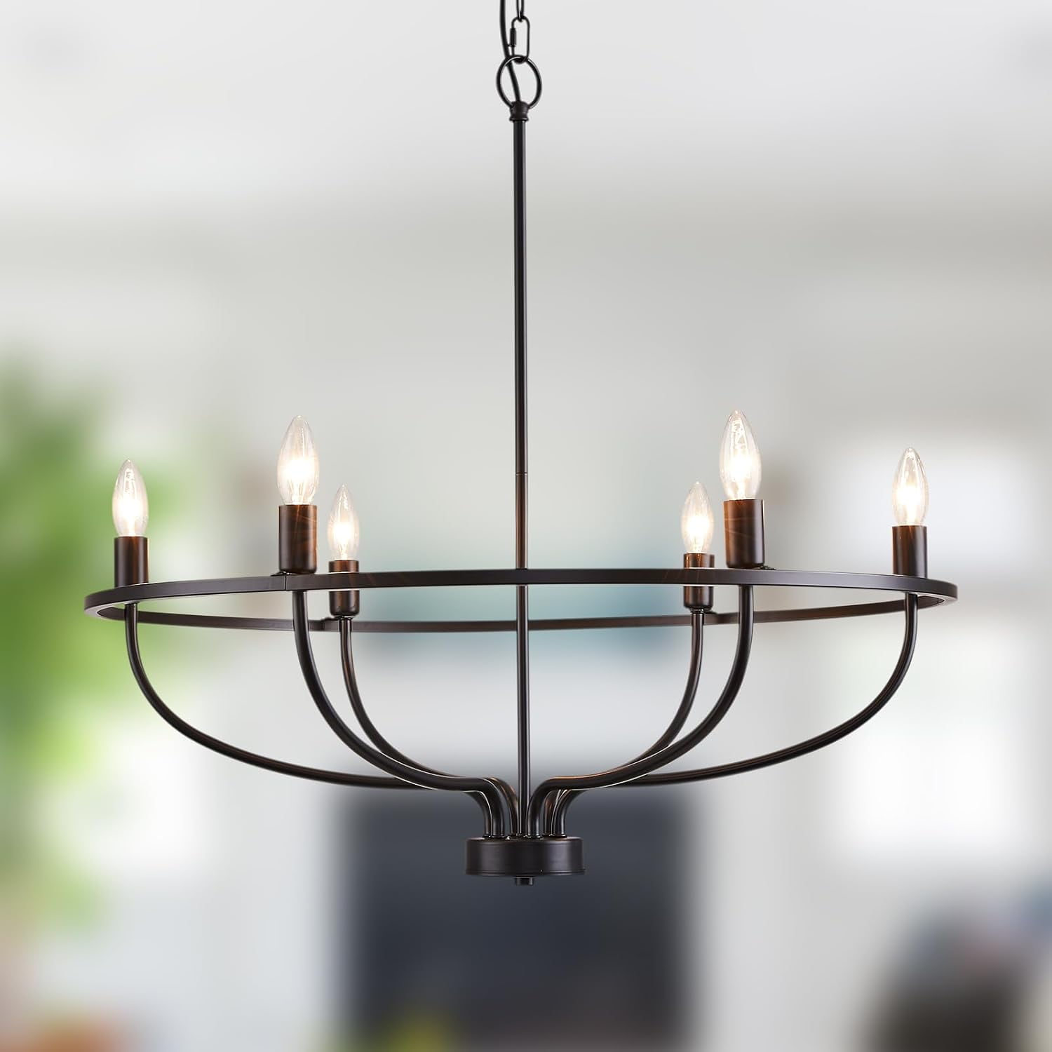 6 Lights Black Chandelier Large Dining Room Light Fixture Industrial ...