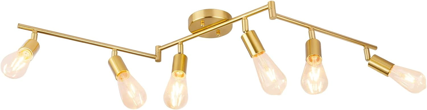 6 Lights Track Lighting Kit, Foldable Flush Mount Gold Ceiling Light ...