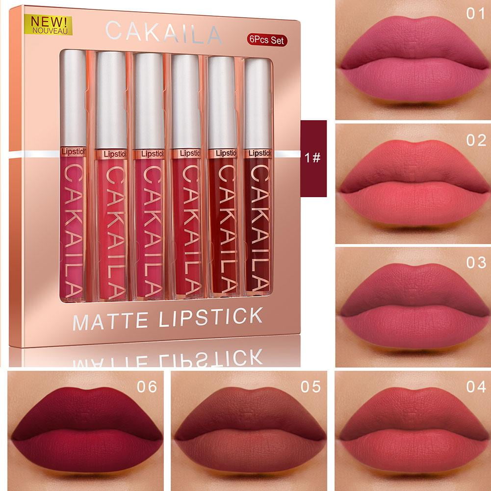 6 Lipstick Set Non-stick Matte Lip Gloss Set Multi-color Lipstick ...