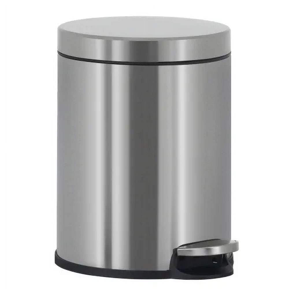 6 Liter /1.6 Gallon Round Trash Can，Stainless Steel Round Step-on Trash ...