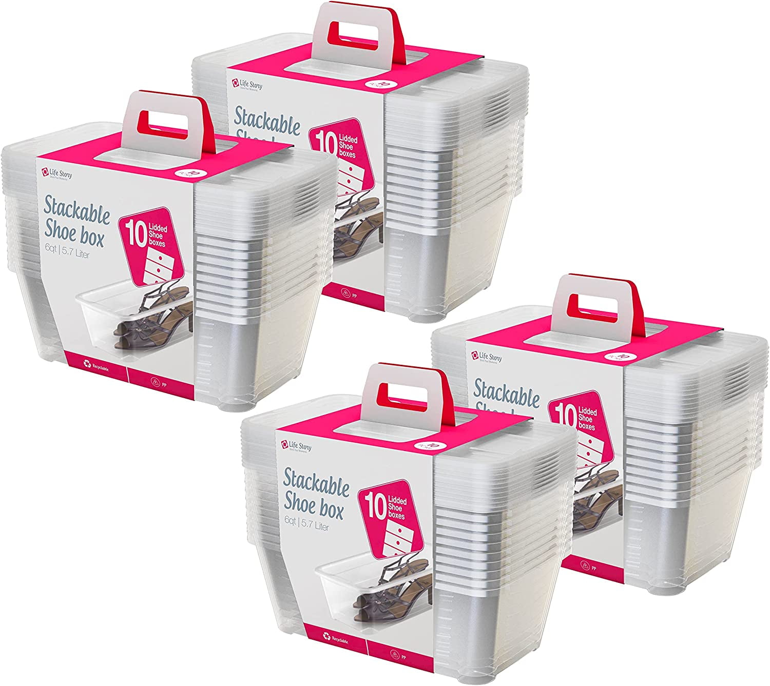 6 Liter Plastic Storage Container Set, Stackable Shoe, Accessory, and ...