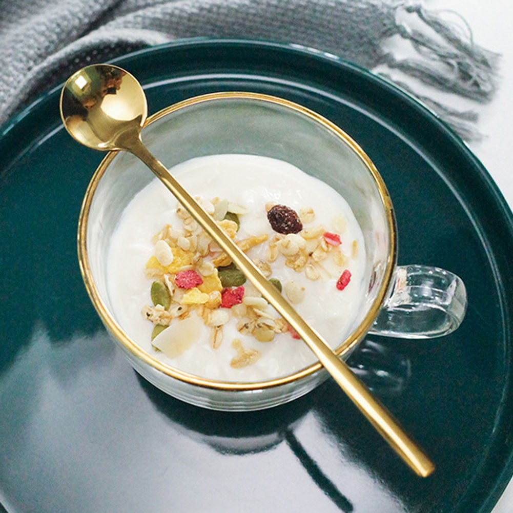 6 Long Handle Teaspoons Tea Spoon Stainless Steel Ice Cream Mixing ...