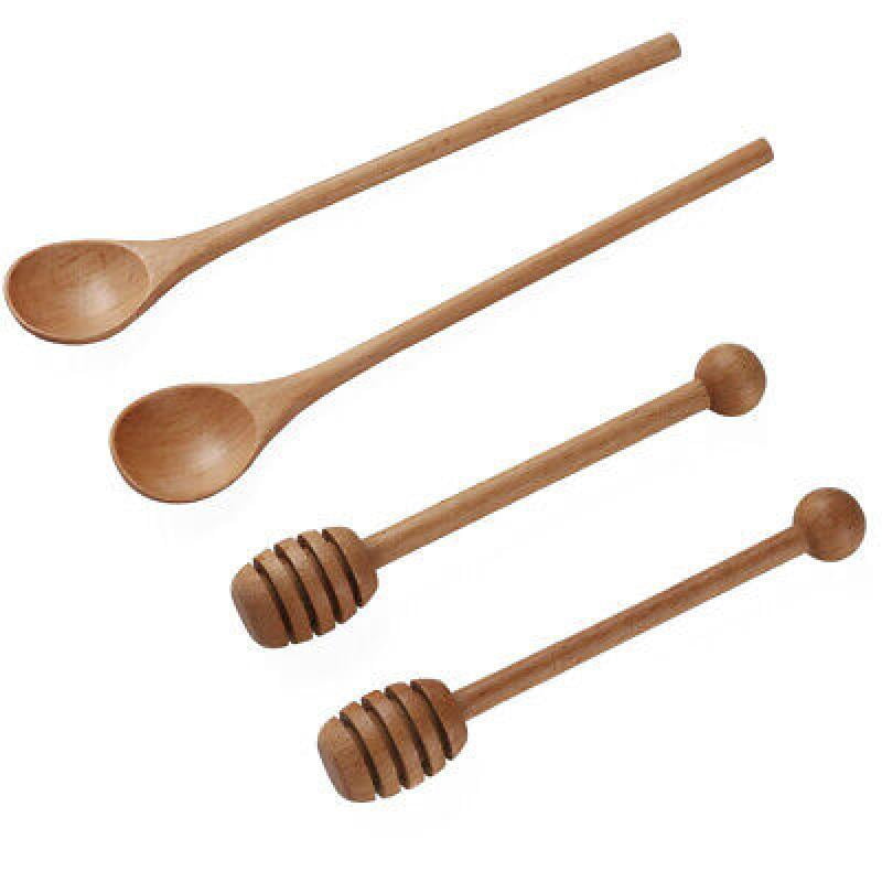 6" Long Wooden Honey Dipper - Wood Stick Spoon Dip Server ( 4 PACK ...