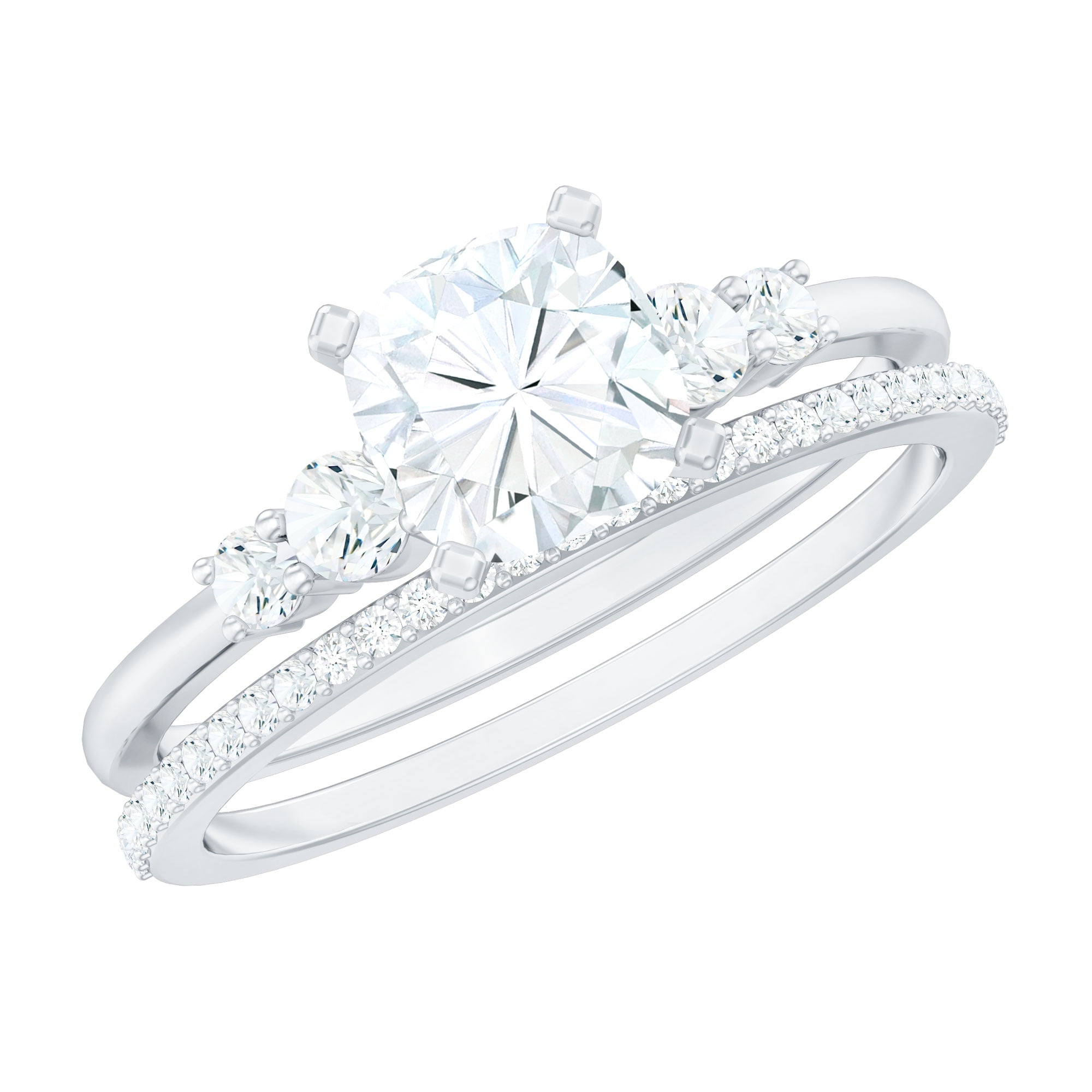 6 MM Lab Grown Diamond Engagement Ring Set with Wedding Band - EF-VS ...