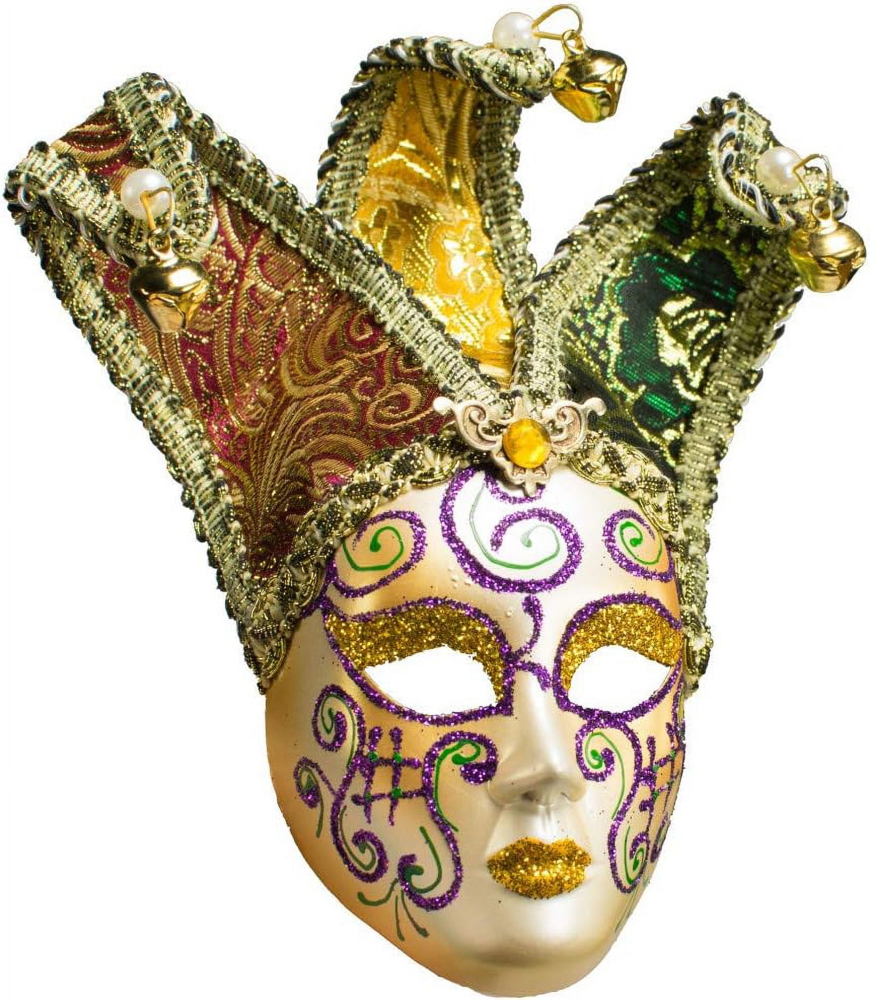 6" Mardi Gras Venetian Mask Ornament With Fabric Hat lamé with gold ...