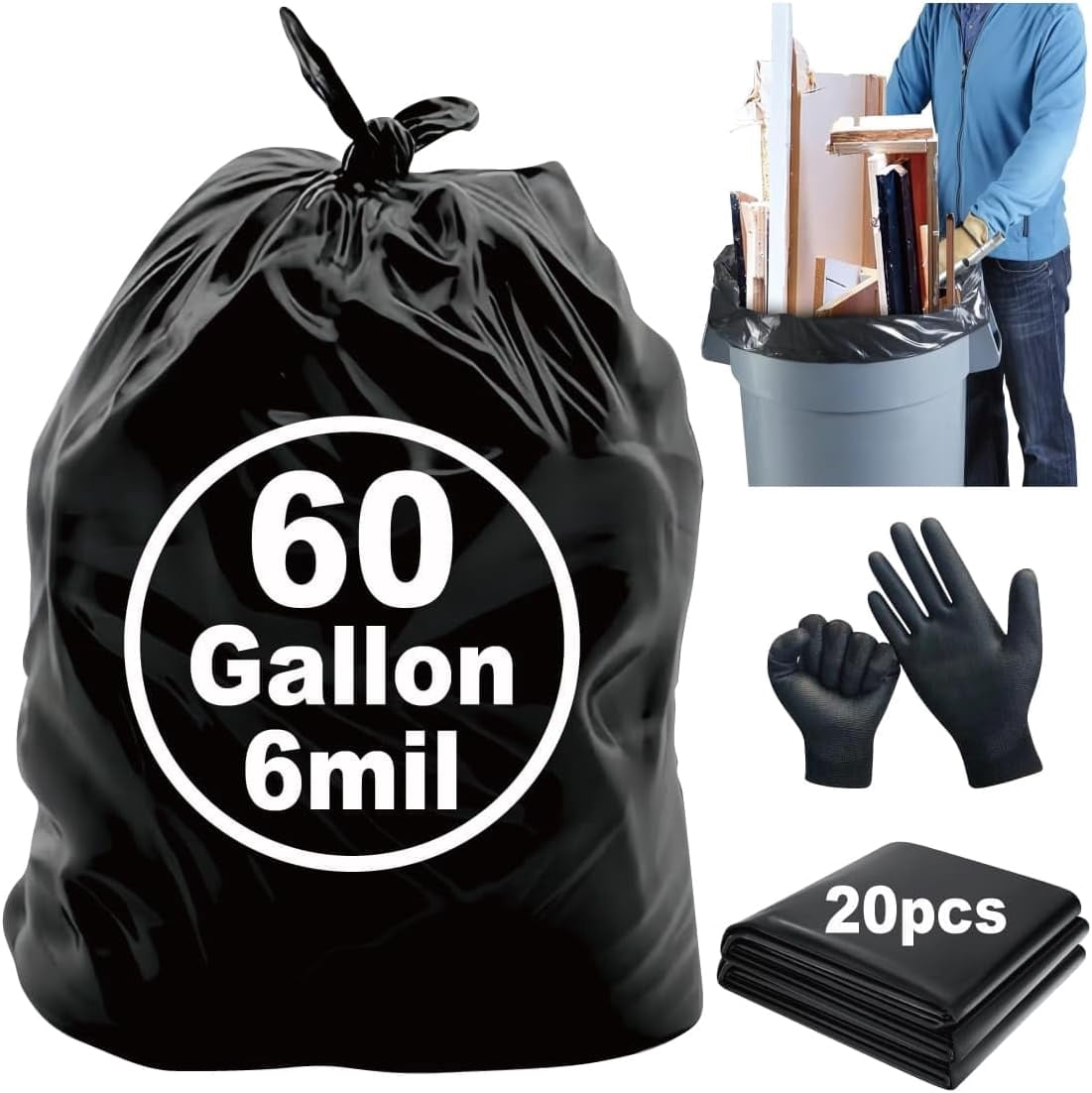 6 Mil Heavy Duty Contractor Trash Bags - 20 Pack Large Clear ...