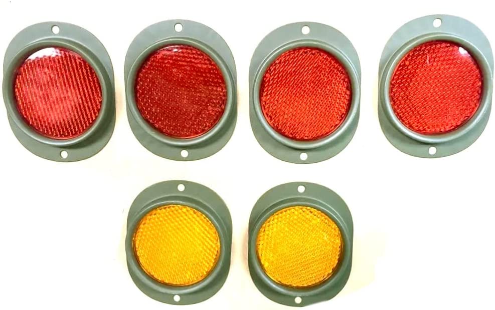 6 Military Vehicle Reflectors- 4 Red Lens, 2 Amber Lens + Green Body ...