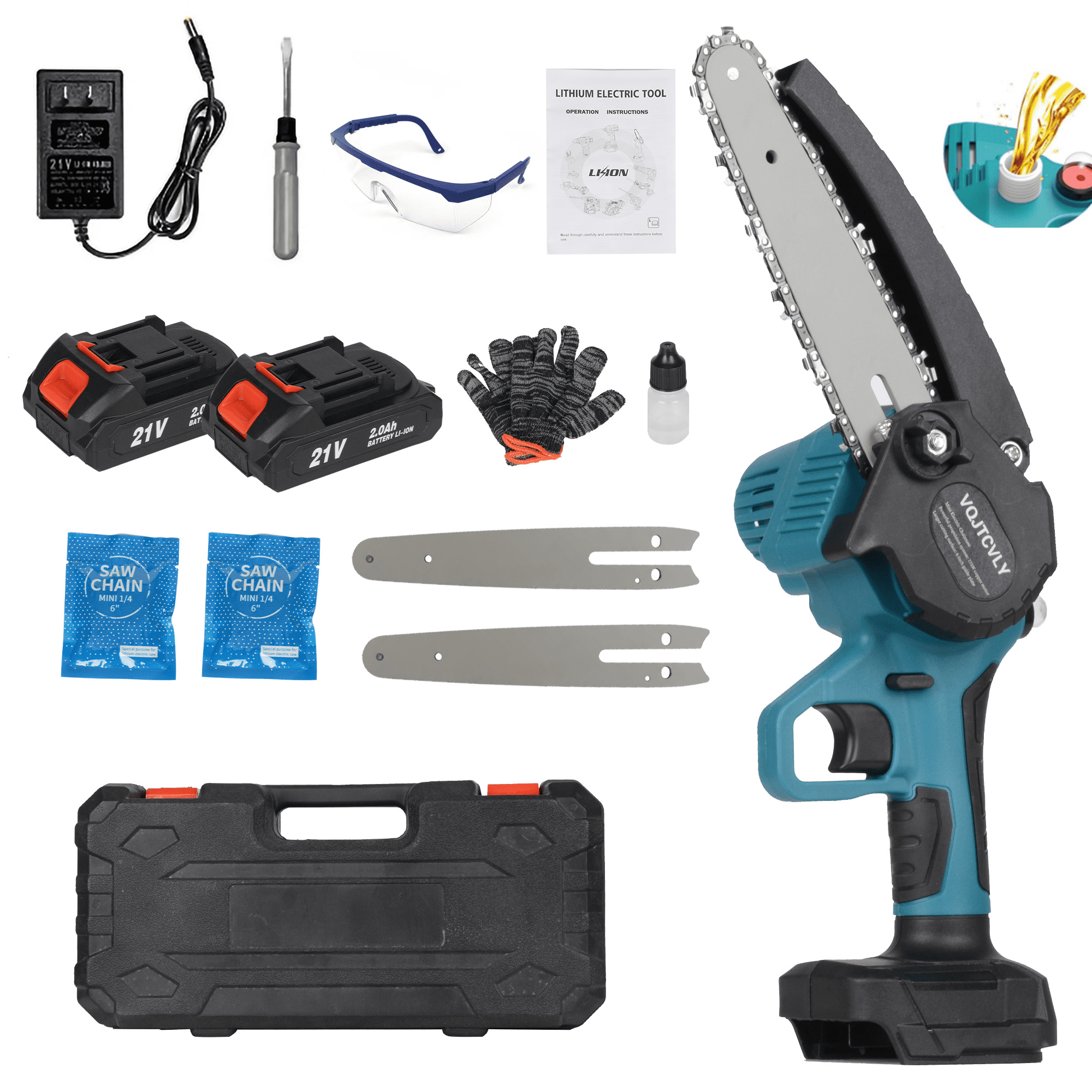 VQJTCVLY 6 inch Mini Chainsaw with 2x2000mAh Batteries 2 Chains ...