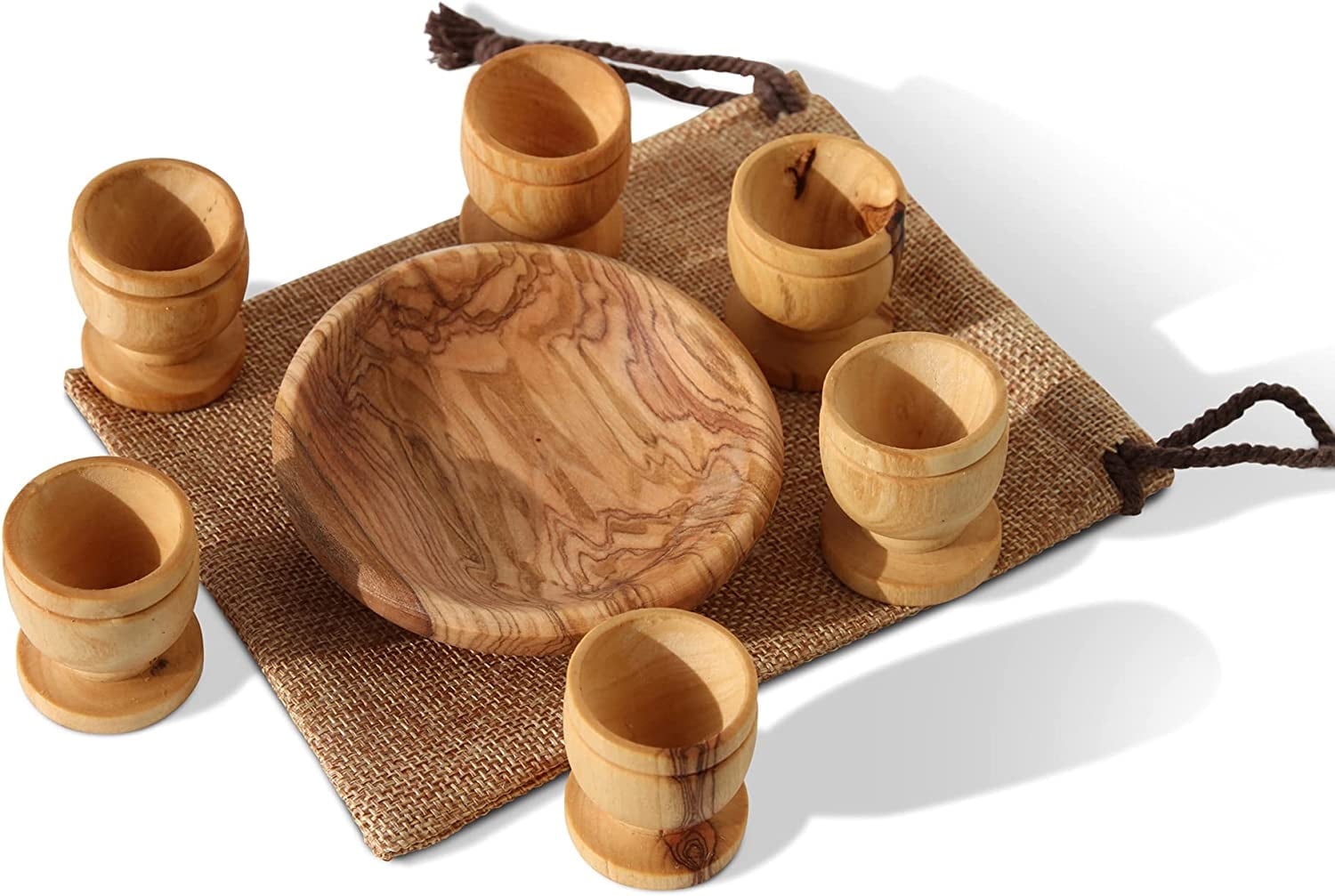 6 Mini Communion Cups with Wooden Bread Tray in Gift Bag - Hand-Carved ...