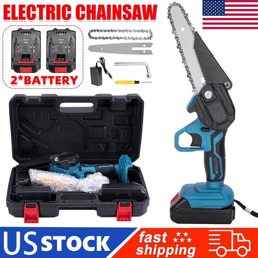 6" Mini Cordless Electric Chainsaw 2X Battery Powered Wood Cutter ...