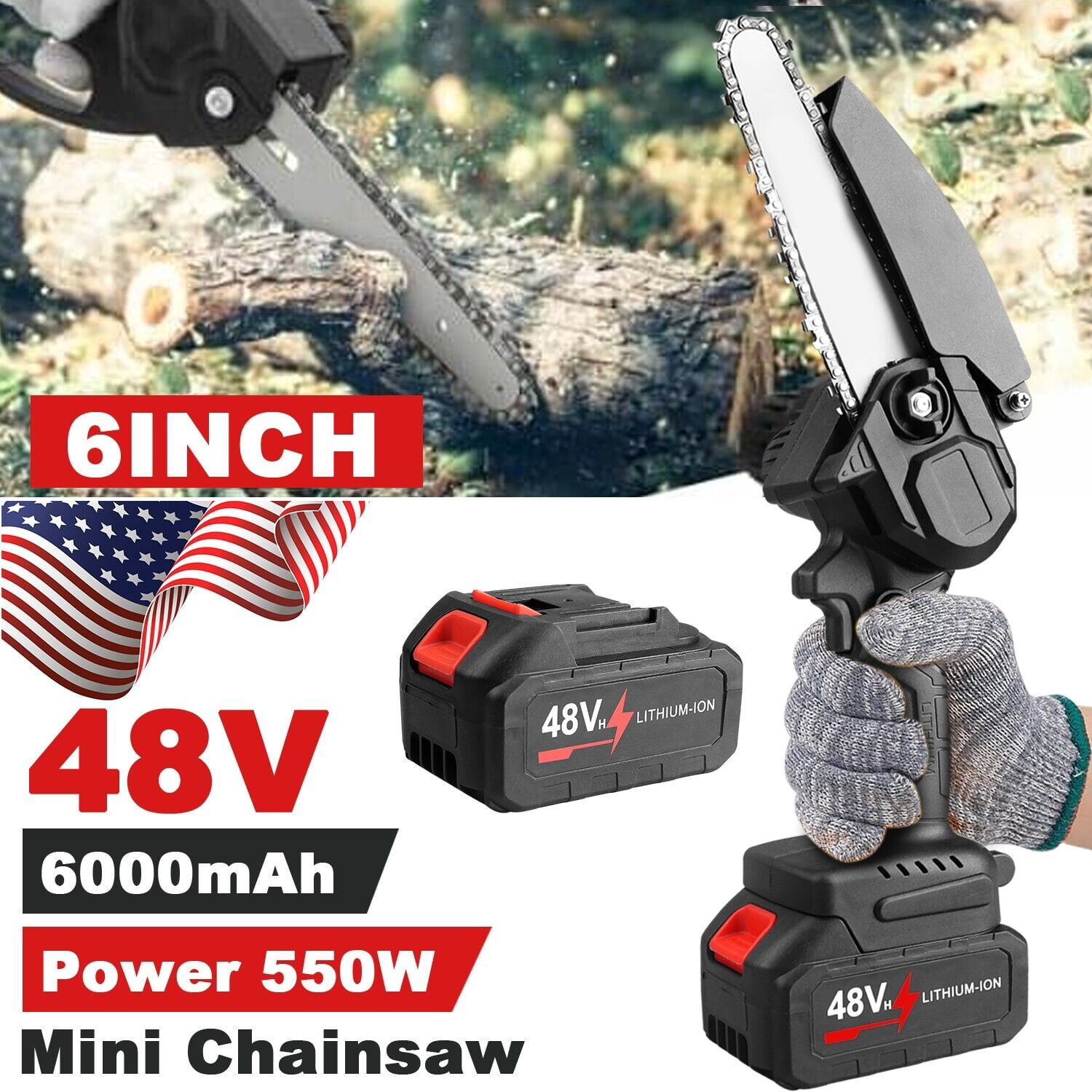 6'' Mini Handheld Cordless Electric Chainsaw - Battery Powered Wood ...