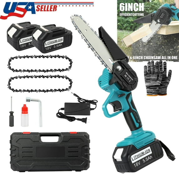 6" Mini Handheld Electric Chainsaw Cordless Chain Saw Battery Power +2 ...