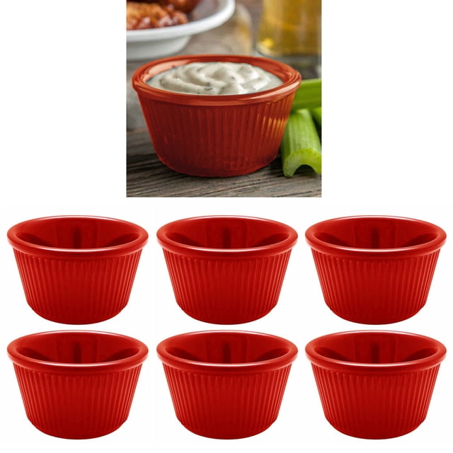6 Mini Ramekins Red Melamine Condiment Bowl Souffle Dish Saucer Cups ...