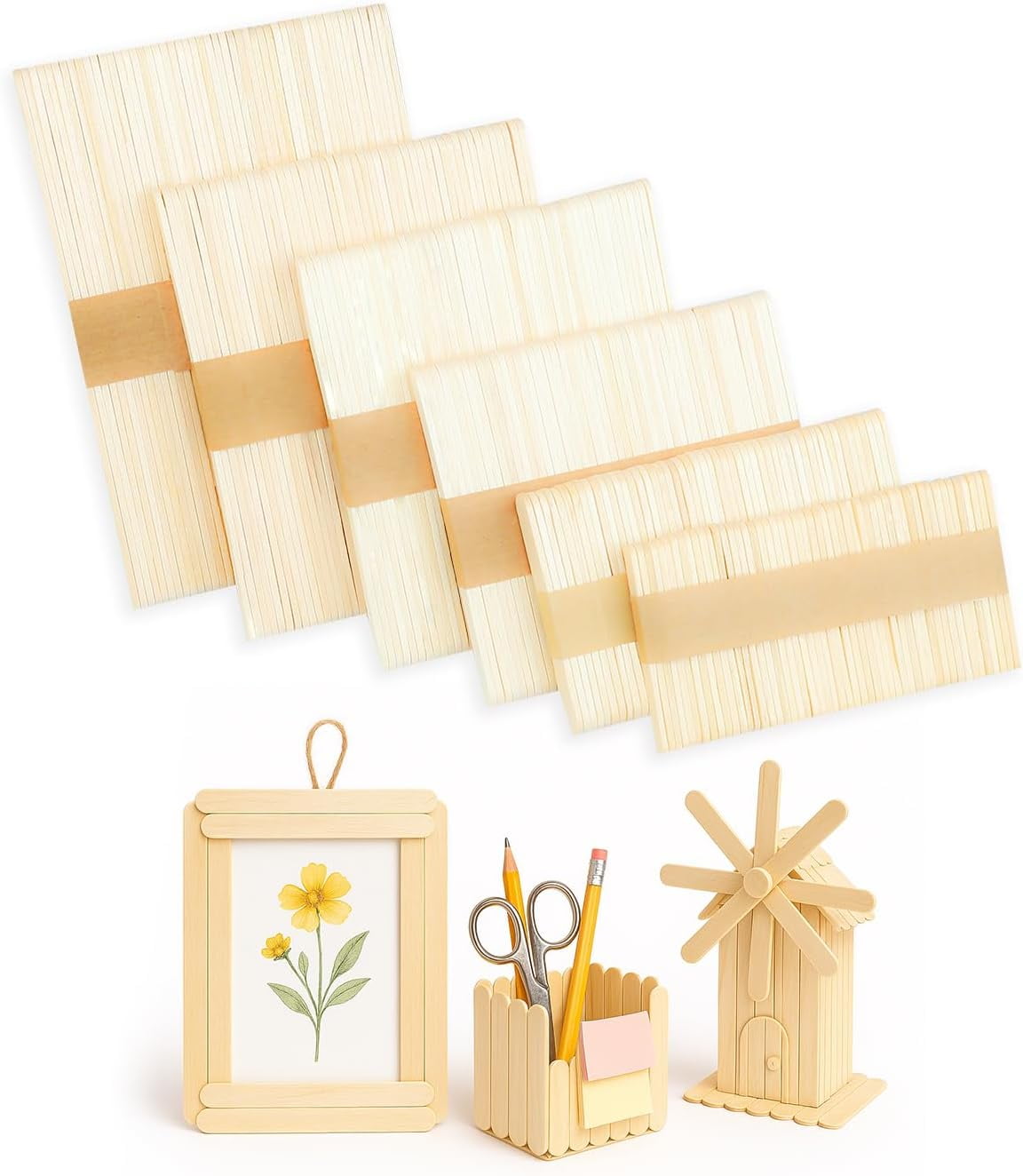 6 Mixed Sizes 300 Pcs Popsicle Sticks for Crafts Ice Cream Sticks Craft ...