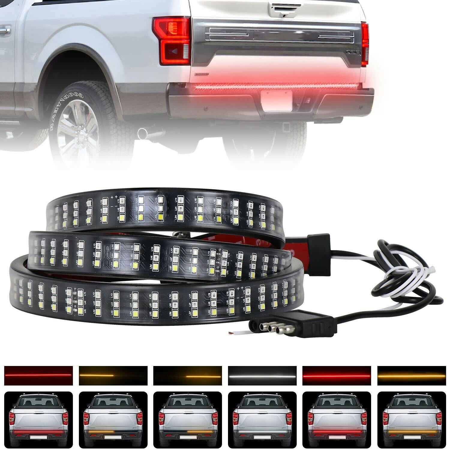 6 Modes 60" 432LED Truck Strip Tailgate Light Bar 3Row Reverse Brake ...