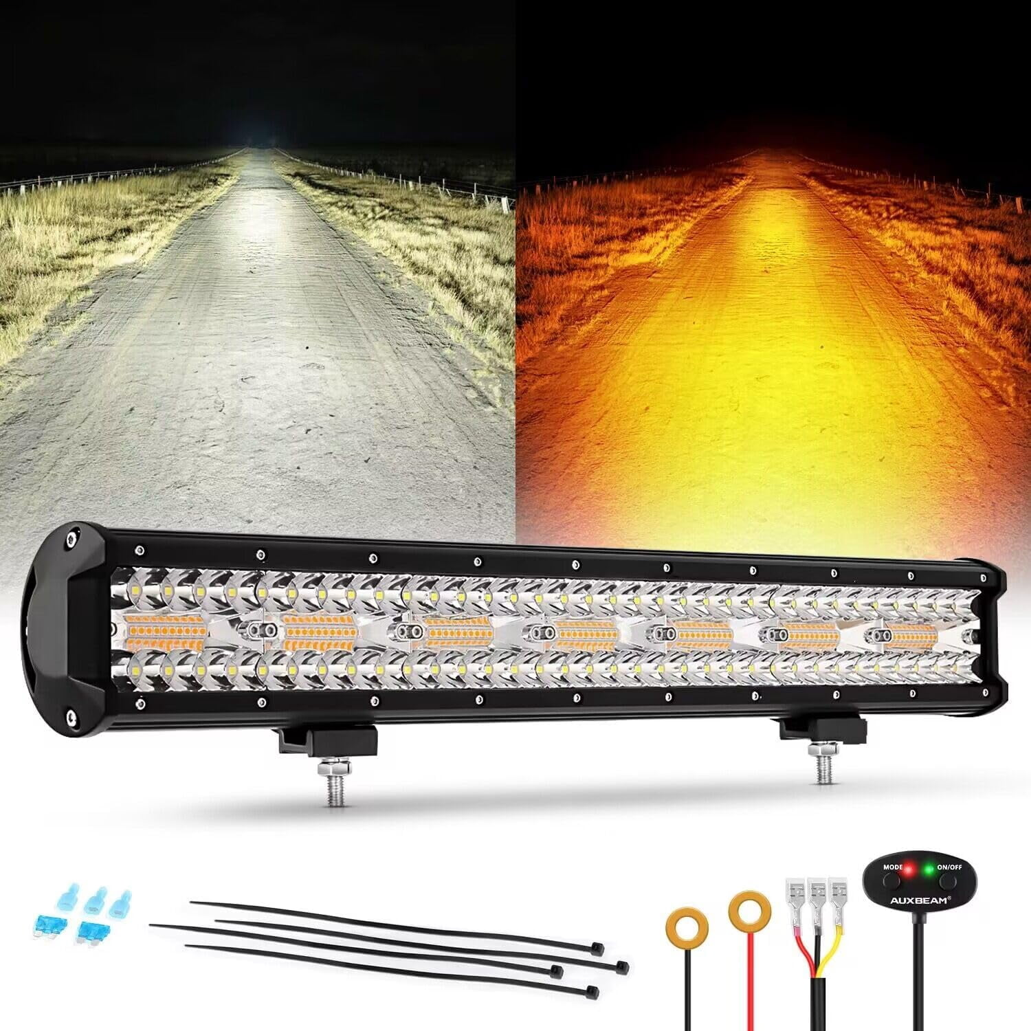 6 Modes Amber White Series, 20 Inch LED Light Bar 420W, Strobe Light ...