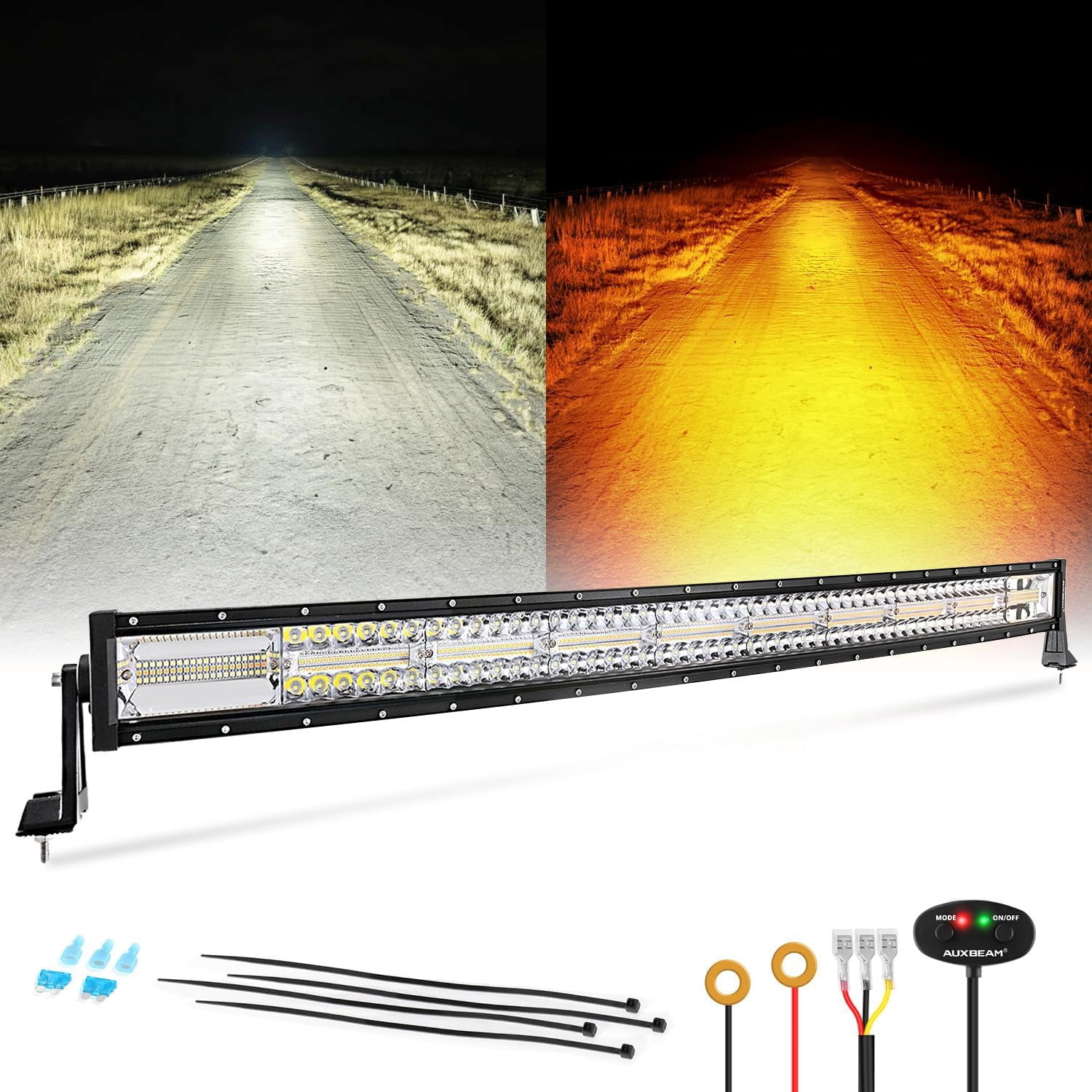 6 Modes Amber White Series, 42 Inch 240W Curved LED Light Bar, Strobe ...