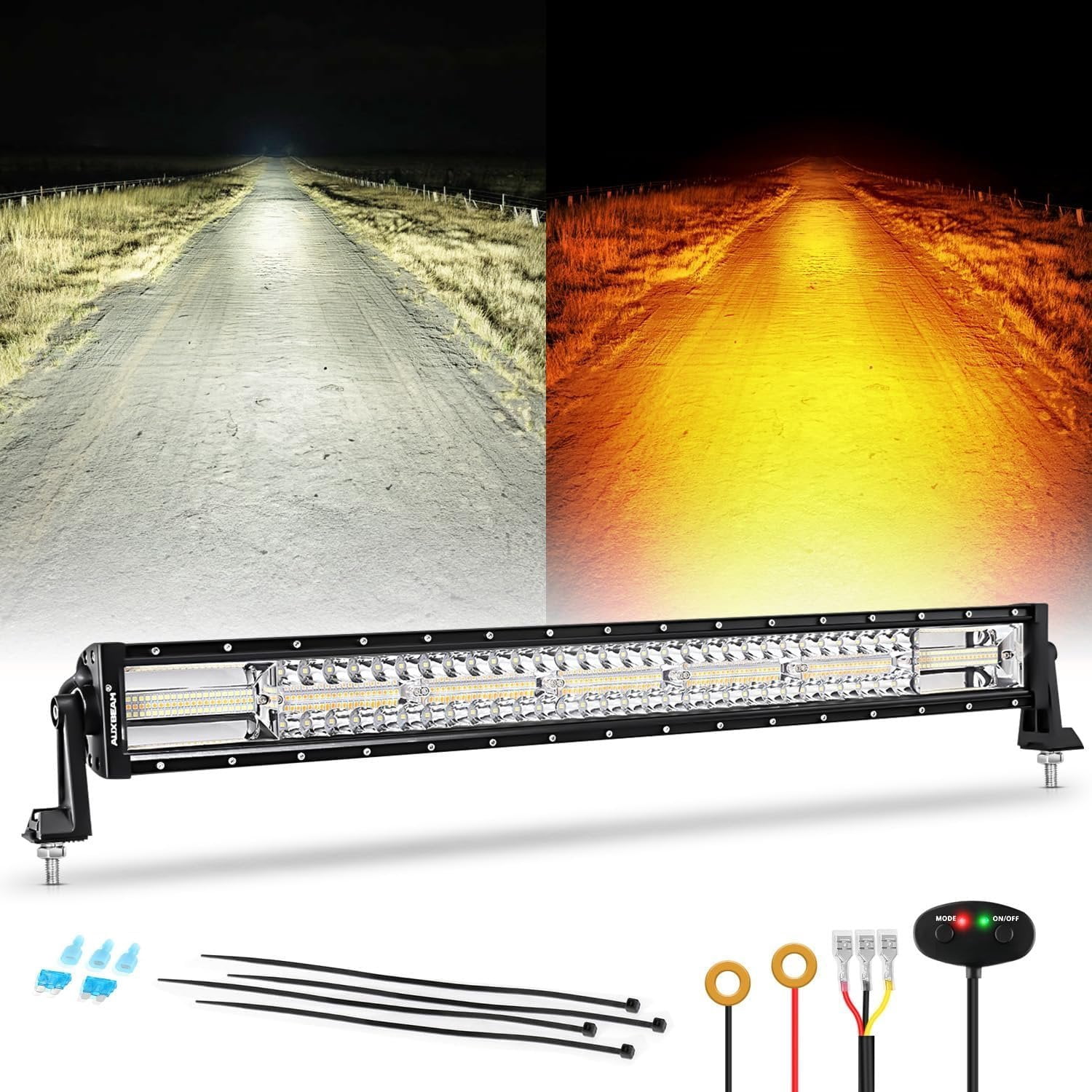6 Modes White Series, 30 Inch 180W Light Bar Dual Color Flash Strobe ...