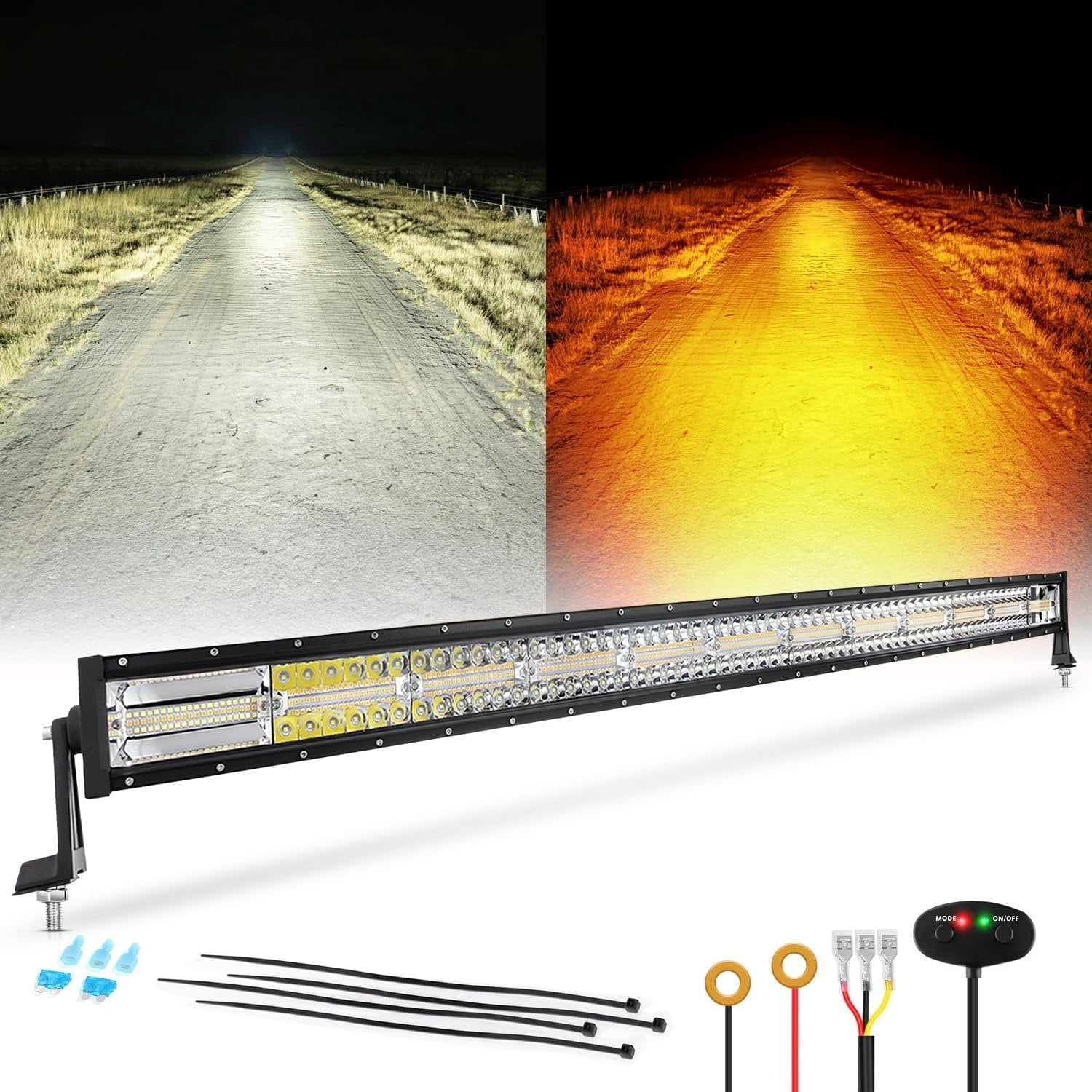 6 Modes White Series 50 Inch Curved Light Bar 288W Strobe Flash Multi ...