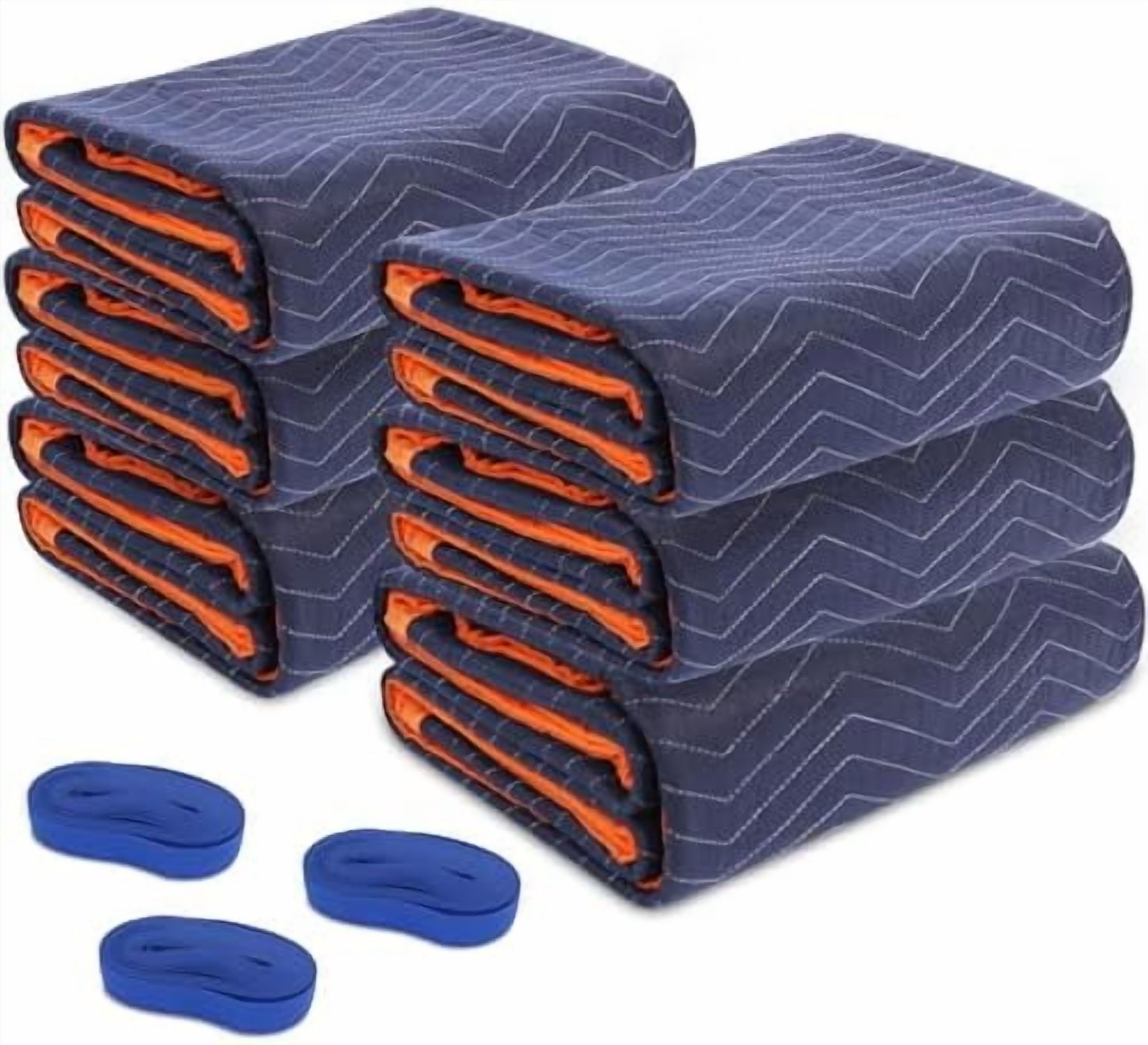 6 Moving Blankets 72x40in with 3 Elastic Rubber Band (196in Extendable ...