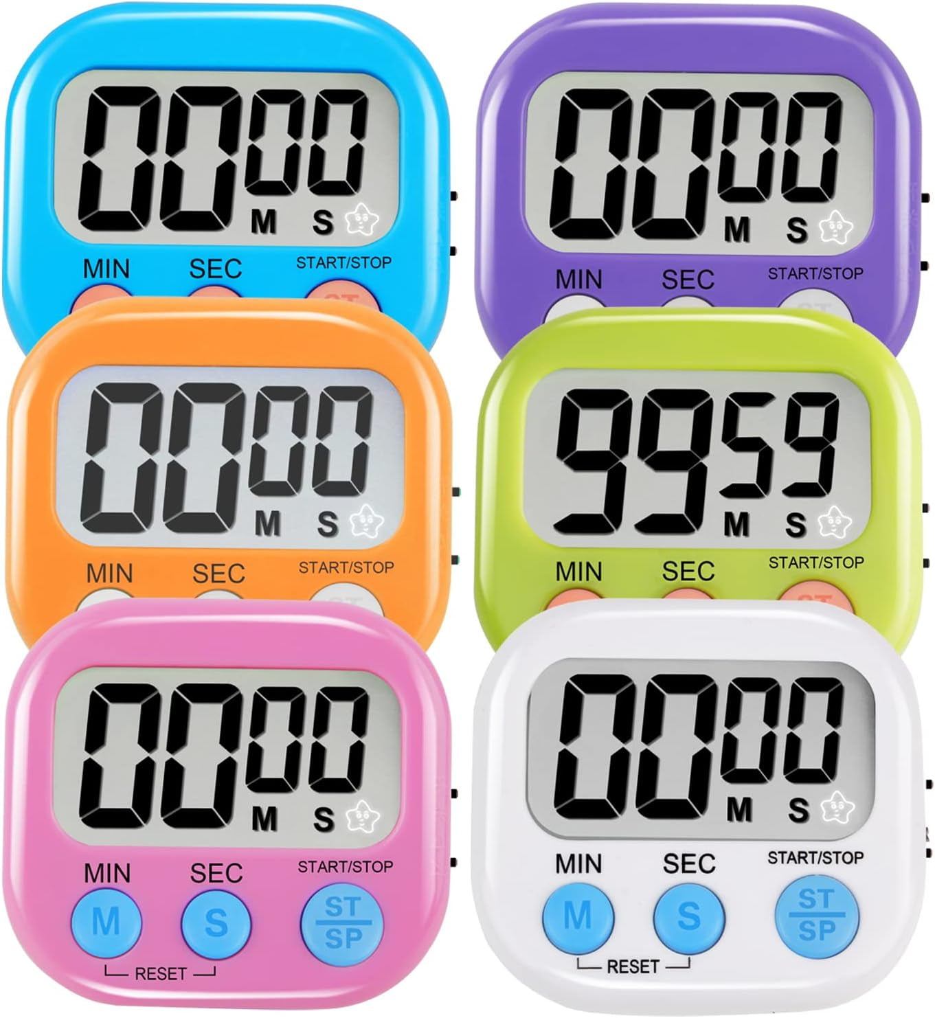 6 Multi-Function Timer - Digital Timers Big LCD Display The Loud/Silent ...