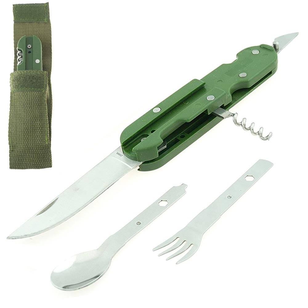 6 Multi Tools Purpose Camping Camper Folding Knife Fork Spoon Emergency ...