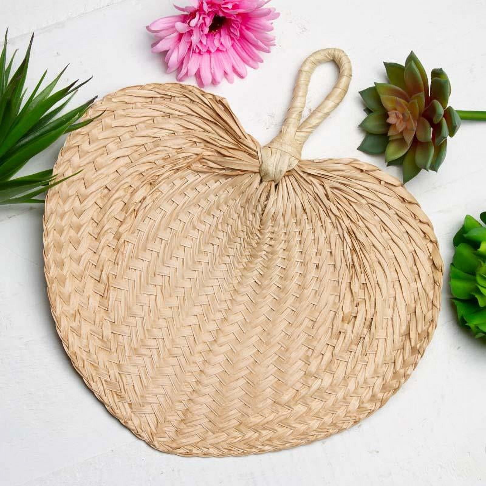 6 Natural Woven Raffia Palm Fans - Boho Summer Cooling & Déco - Walmart.com