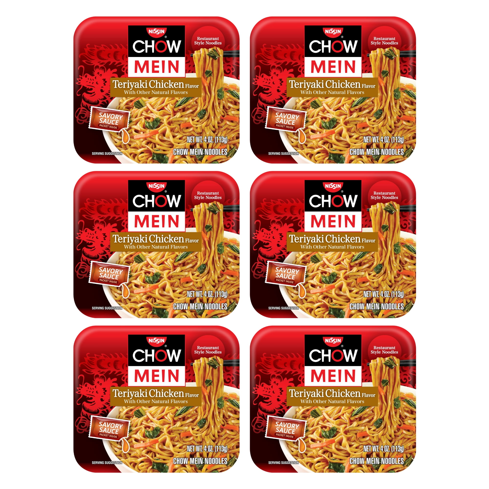 (6)Nissin Chow Mein Noodles Teriyaki Chicken Flavor Savory Sauce ...