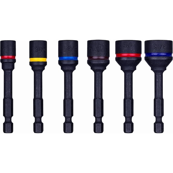 6- Nut Driver Set, S2 Impact 2-9/16" Nut Setters, Imperial Sizes 1/4"-5 ...