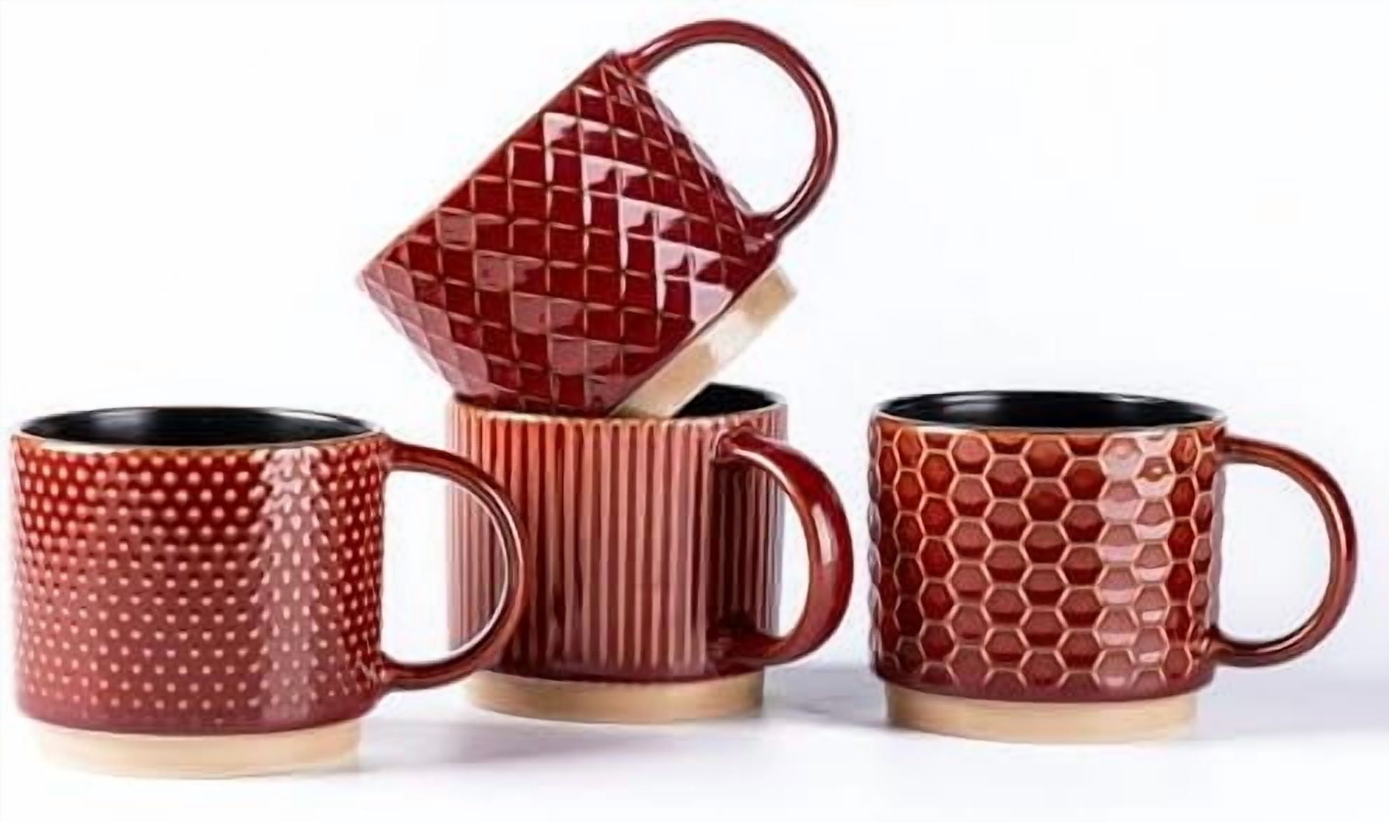 6 OZ Stackable Coffee Mugs, Ceramic Coffee Mugs with Texture Patterns ...