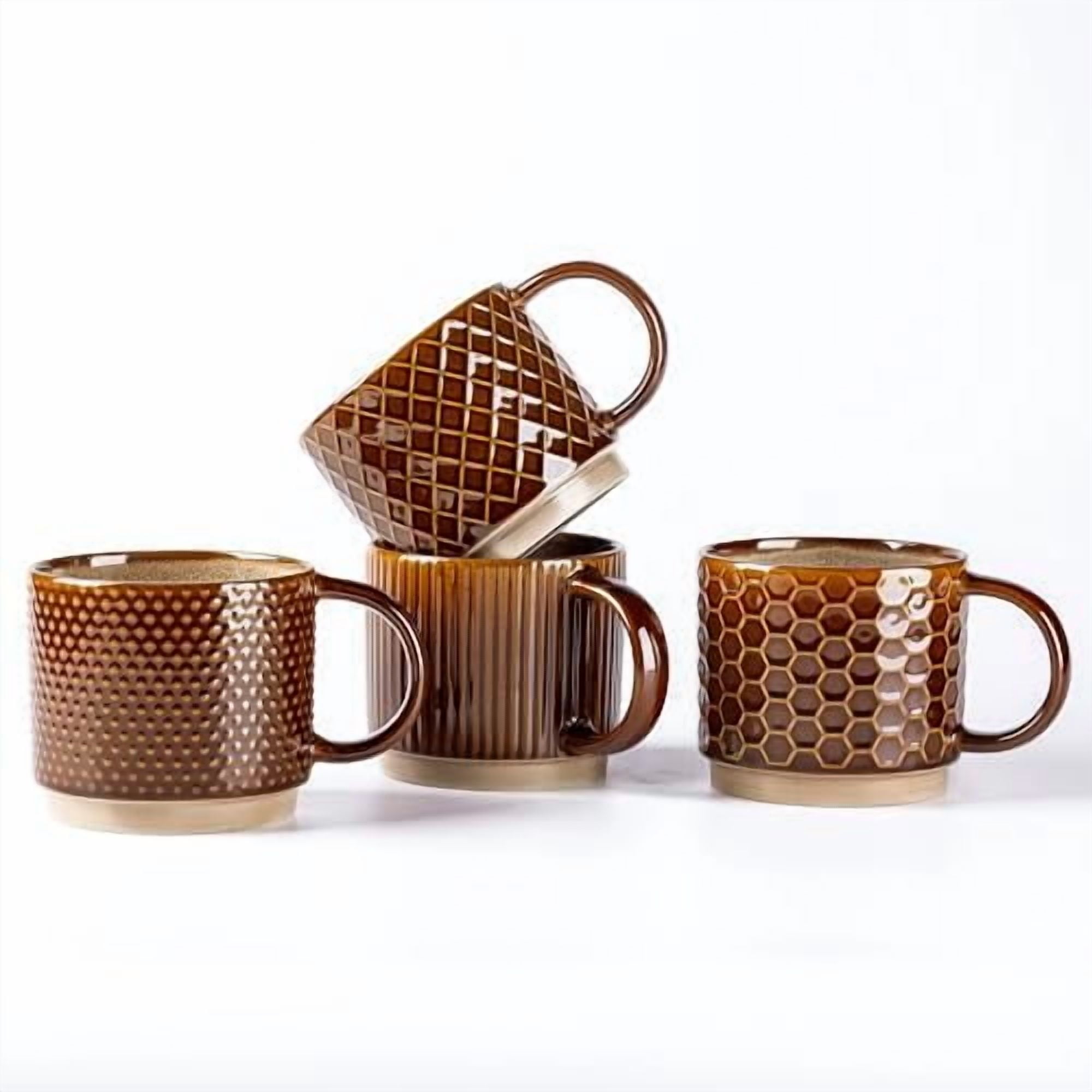 6 OZ Stackable Coffee Mugs, Ceramic Coffee Mugs with Texture Patterns ...