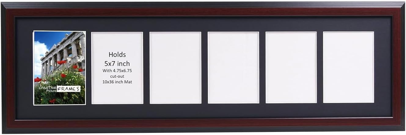 6 Opening Mahogany Picture Frame With Glass To Hold 5 By 7 Inch ...