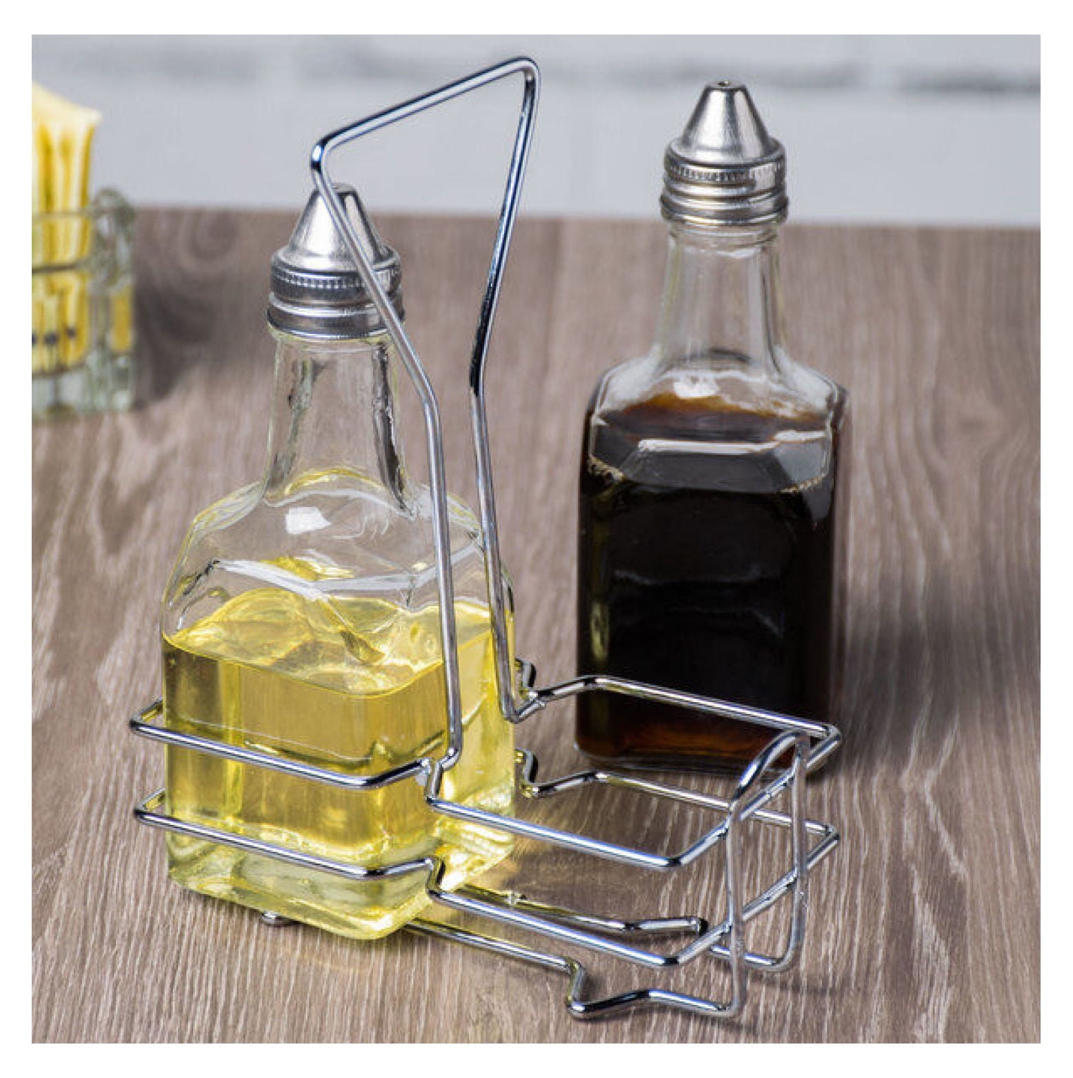 6-Ounce Olive Oil and Vinegar Cruet Set, Square Glass Dispensers - Rack ...