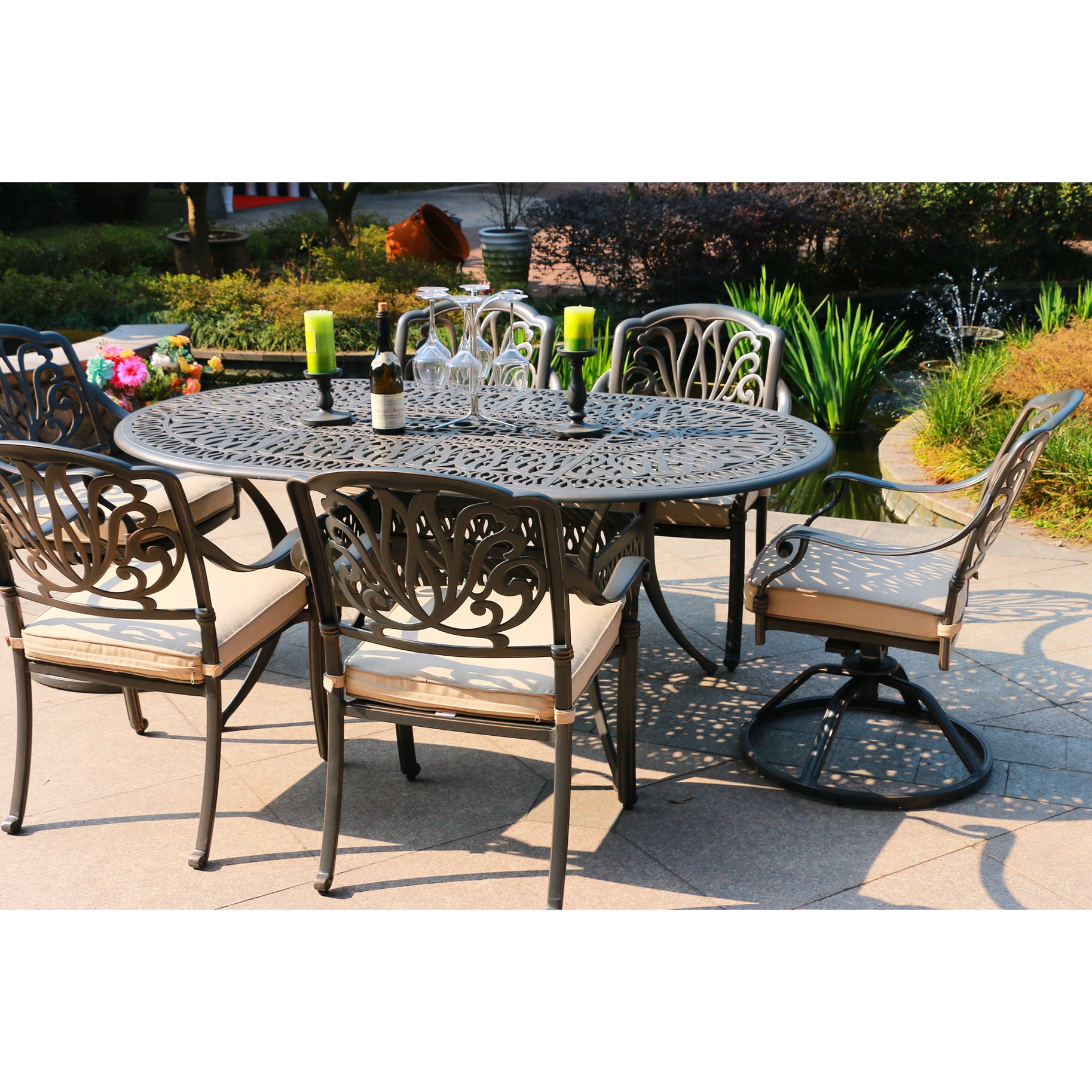 6 Outdoor Eating Setup - Aluminum, , Removable Seat Cushions Modern ...