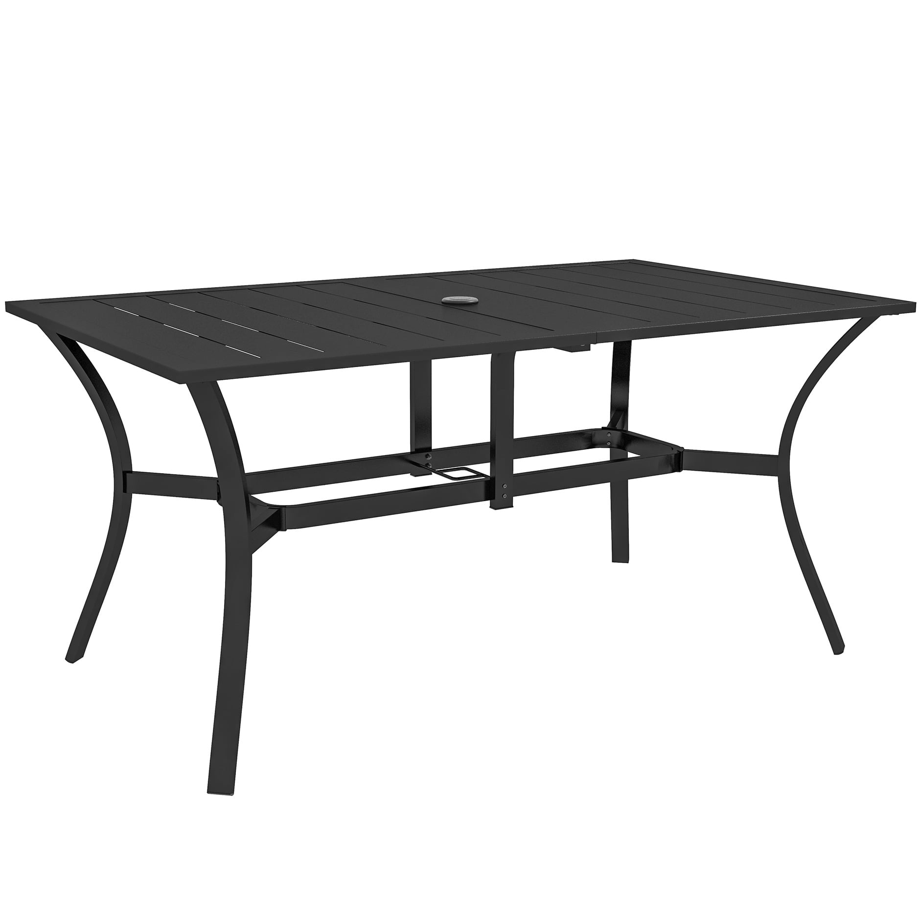 6 Outdoor Table, Steel Rectangular Patio Table With Umbrella Hole ...
