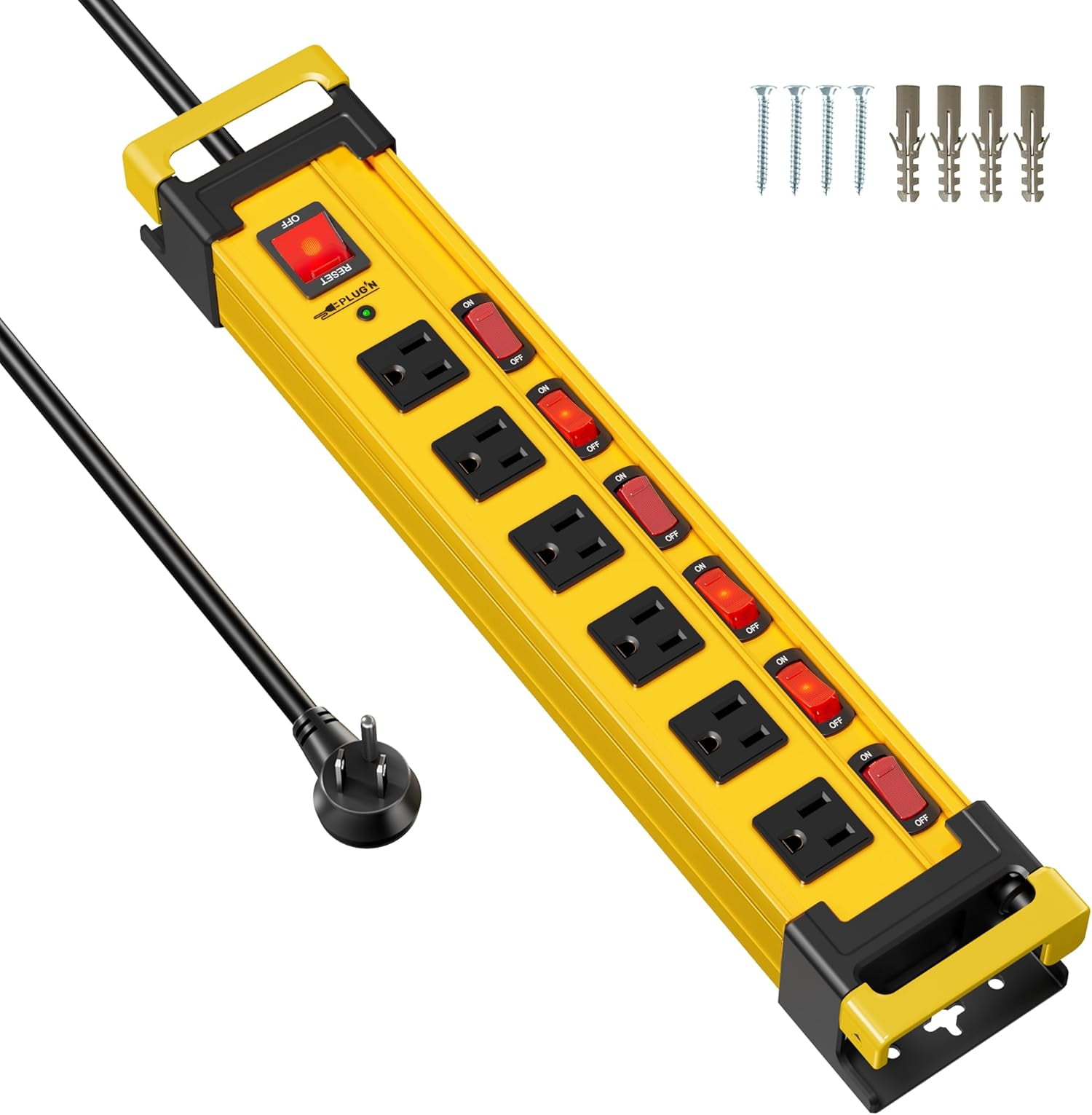 6 Outlet 2700J Power Strip Surge Protector with Individual Switches ...