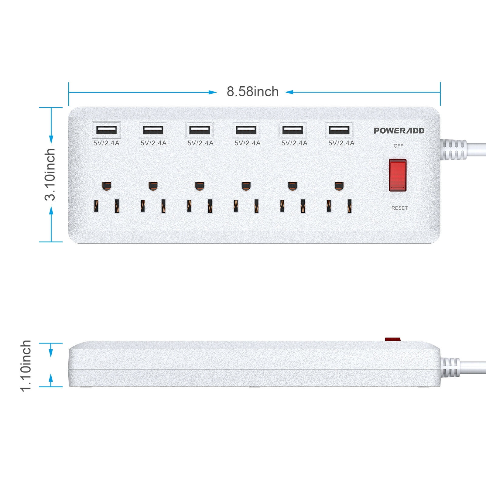 6 Outlet 6 USB Charging Port Power Strip with Surge Protector ...