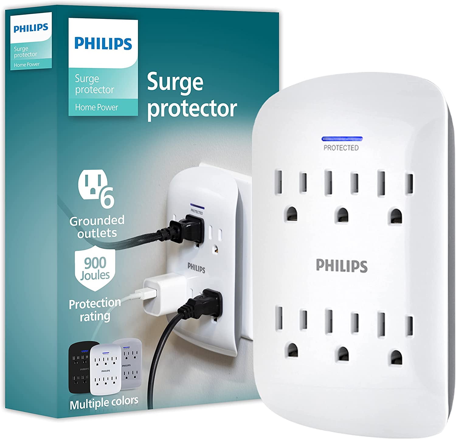 6-Outlet Extender Surge Protector, Wall Tap, 900 Joules, 3-Prong, Space ...