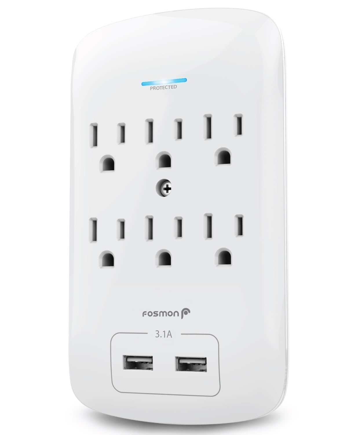 Fosmon 6 Outlet Wall Adapter Tap, USB Charger, 3-Prong Surge Protector ...